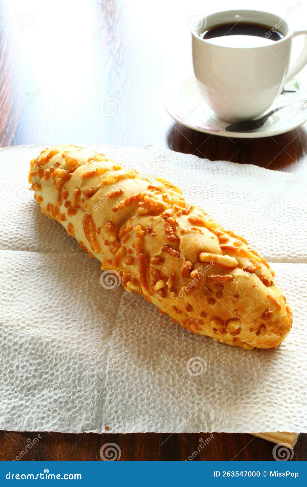 Bread with Cheese. Seletive Focus. Bread and Coffee Cup Stock Photo ...