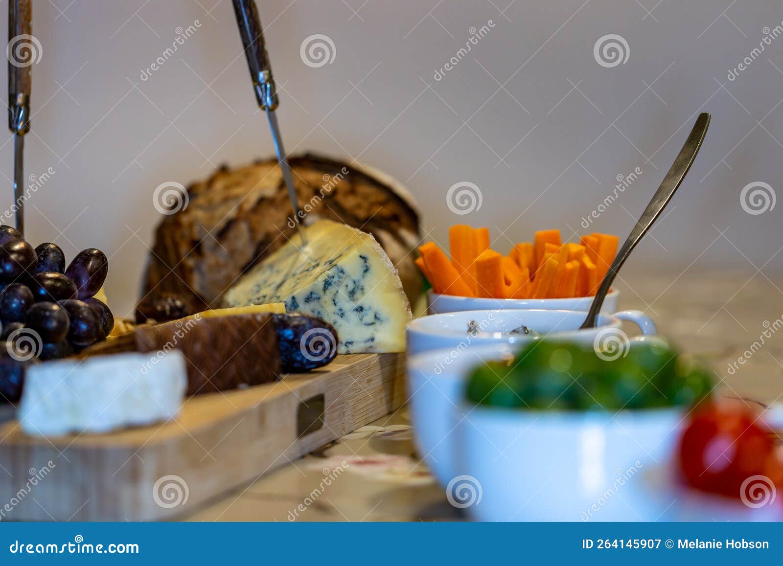 Bread and Cheese Set Out on a Table, with a Shallow Depth of Field ...