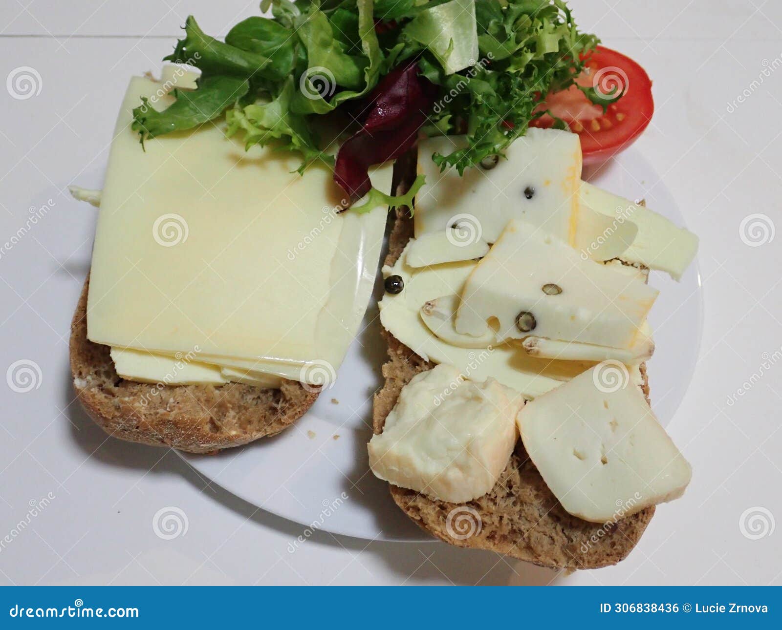 Bread and Cheese Snack on a Plate Stock Photo - Image of slice, hole ...