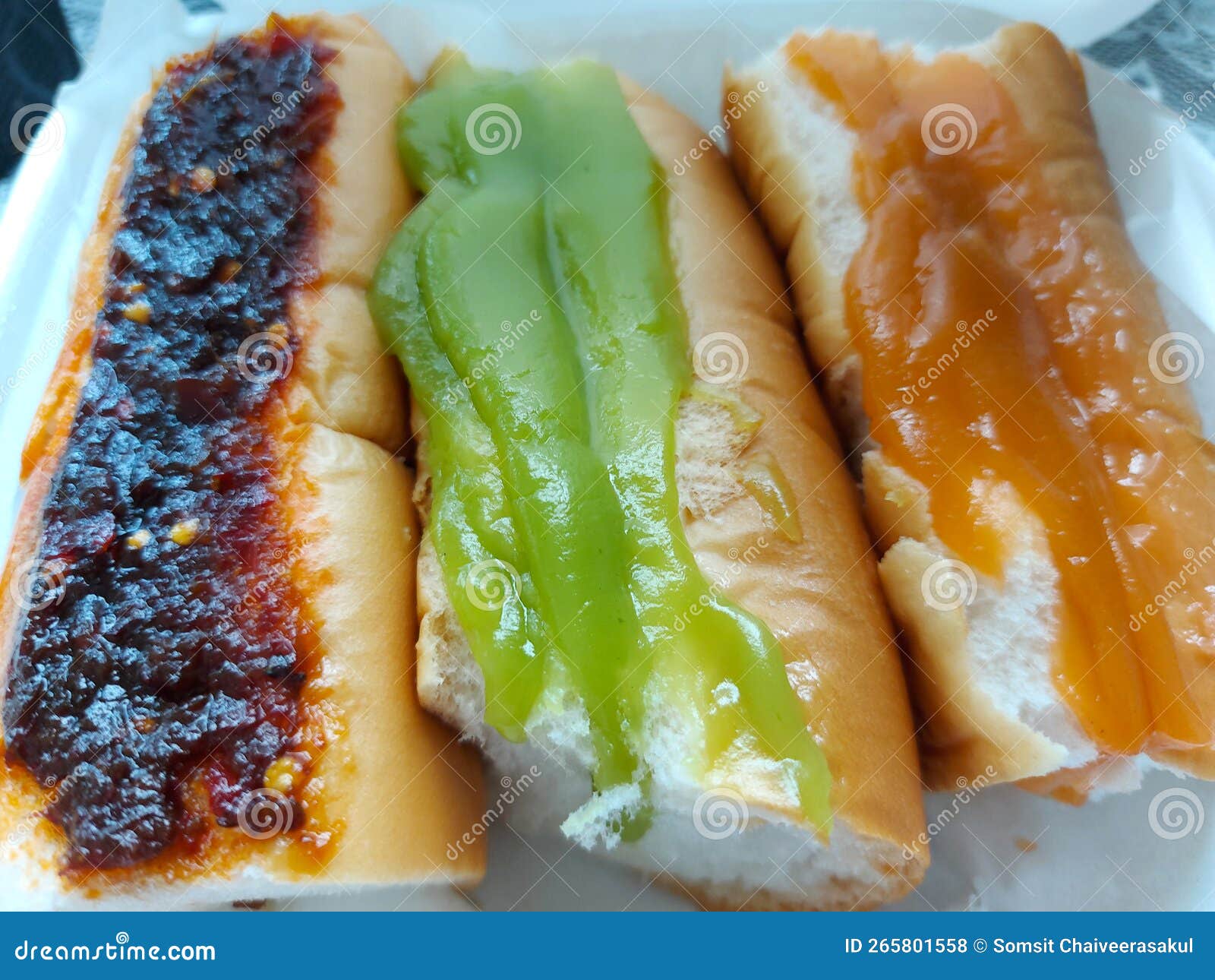 Bread with Chili Paste, Pandan Custard, and Custard in the Package ...