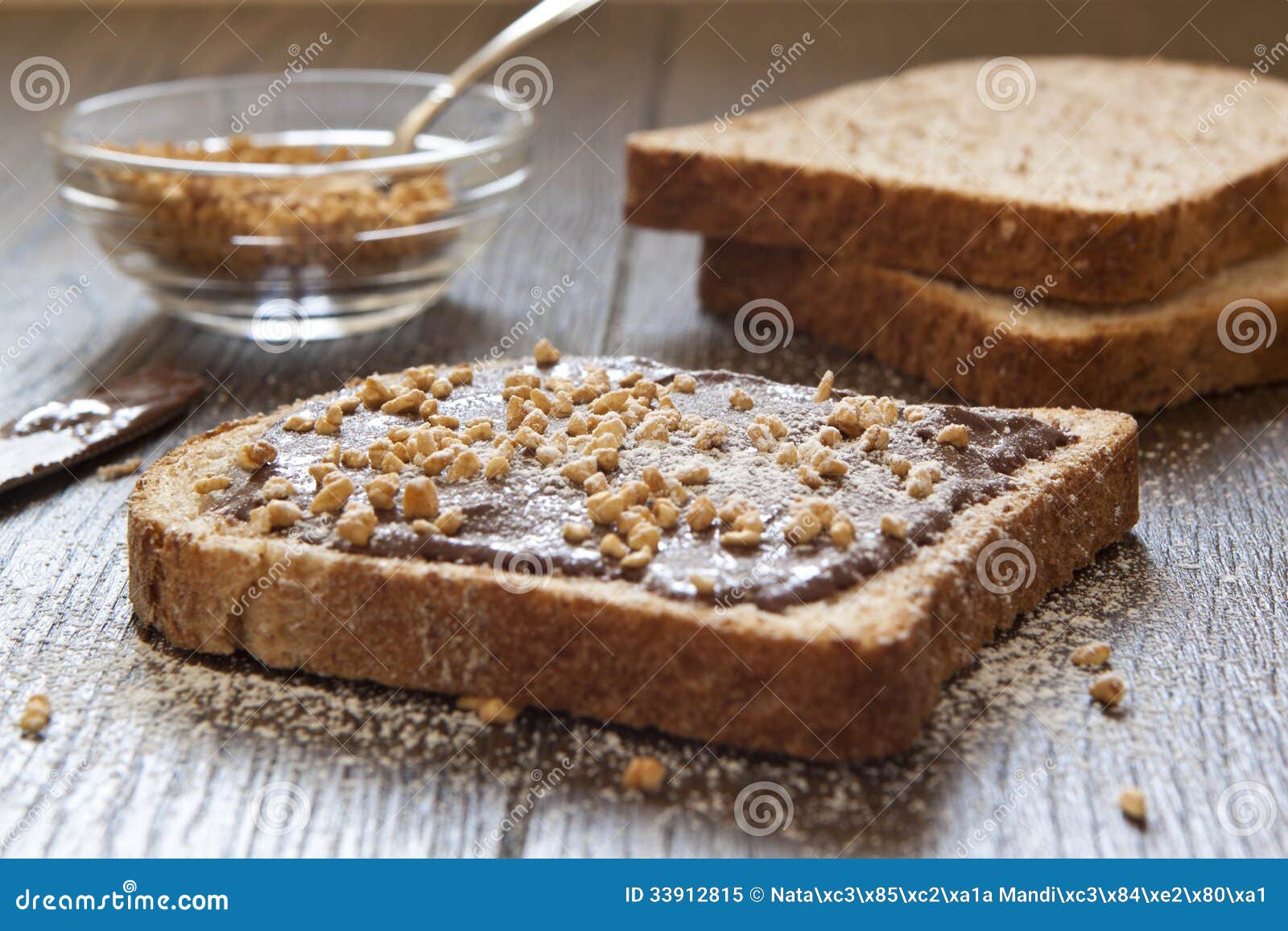Bread with Chocolate and Hazelnuts, Breakfast Stock Image - Image of ...