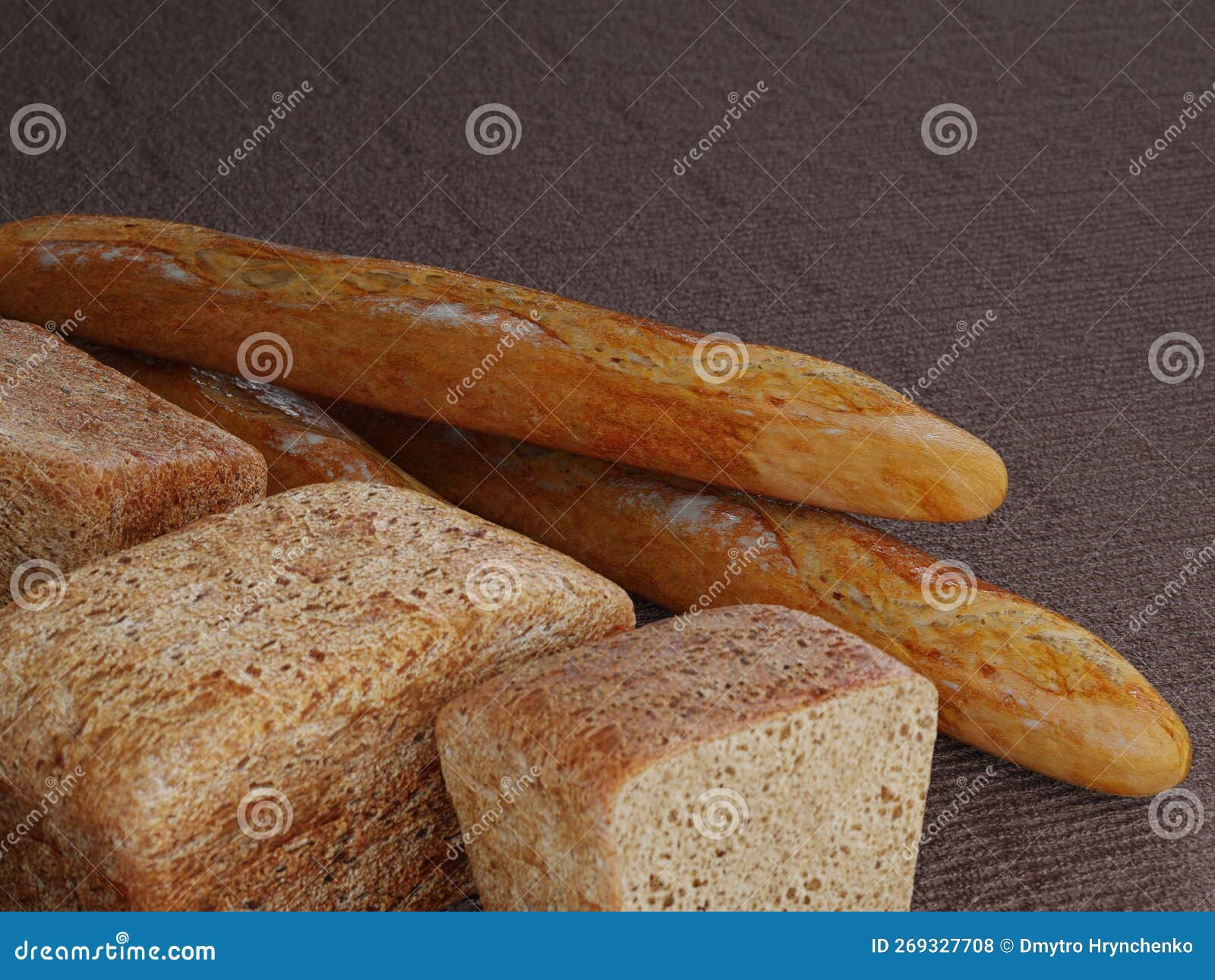 Bread Closeup Composition Traditional Baguette and Loaf Bakery Product ...