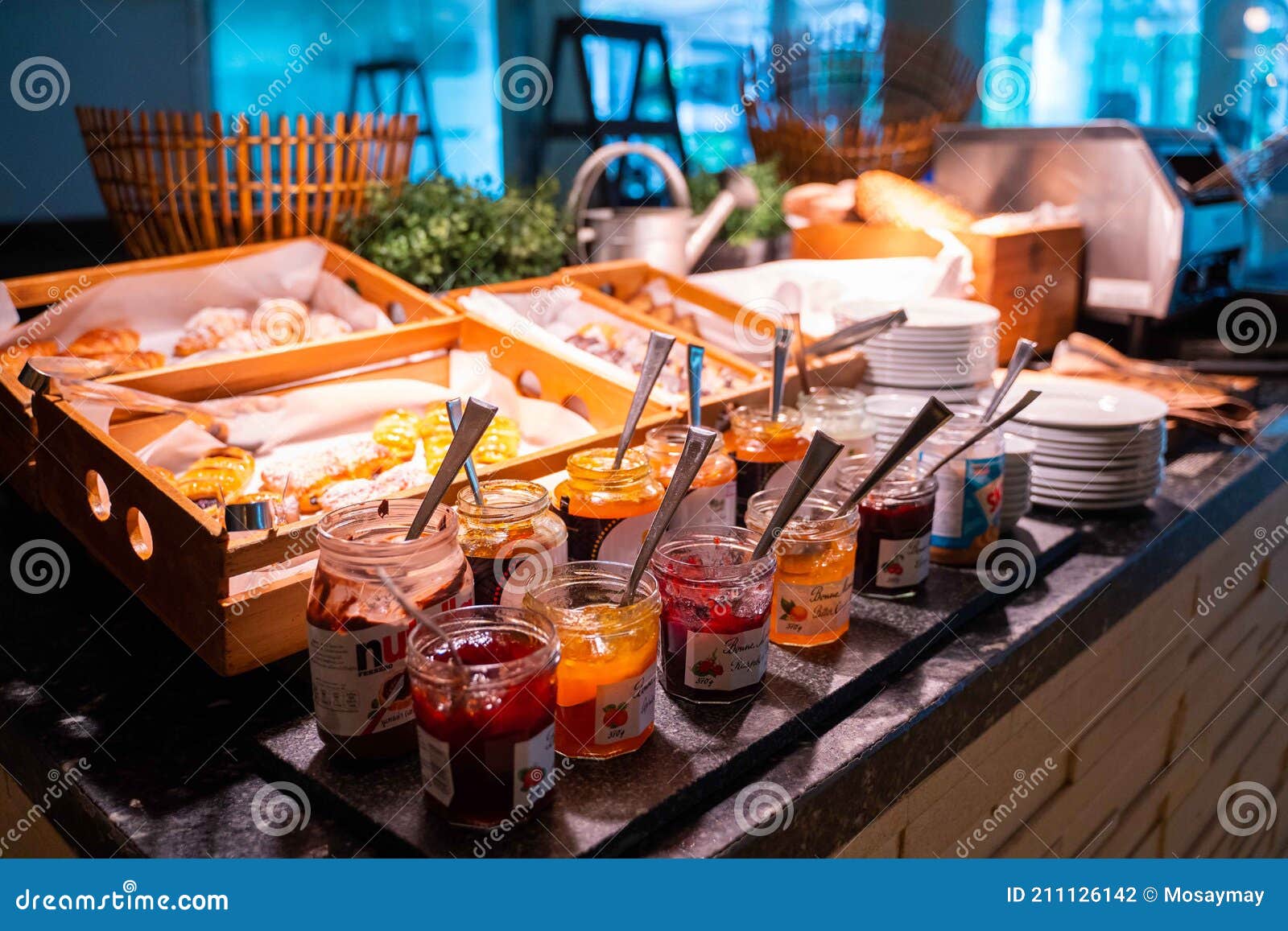 Bread Corner in Line Buffet Breakfast Stock Photo - Image of food ...