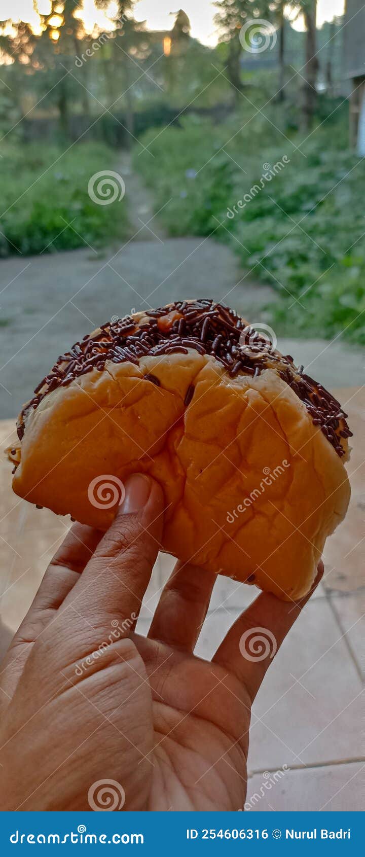 Bread with Cream Filling and Chocolate Sprinkles Stock Photo - Image of ...