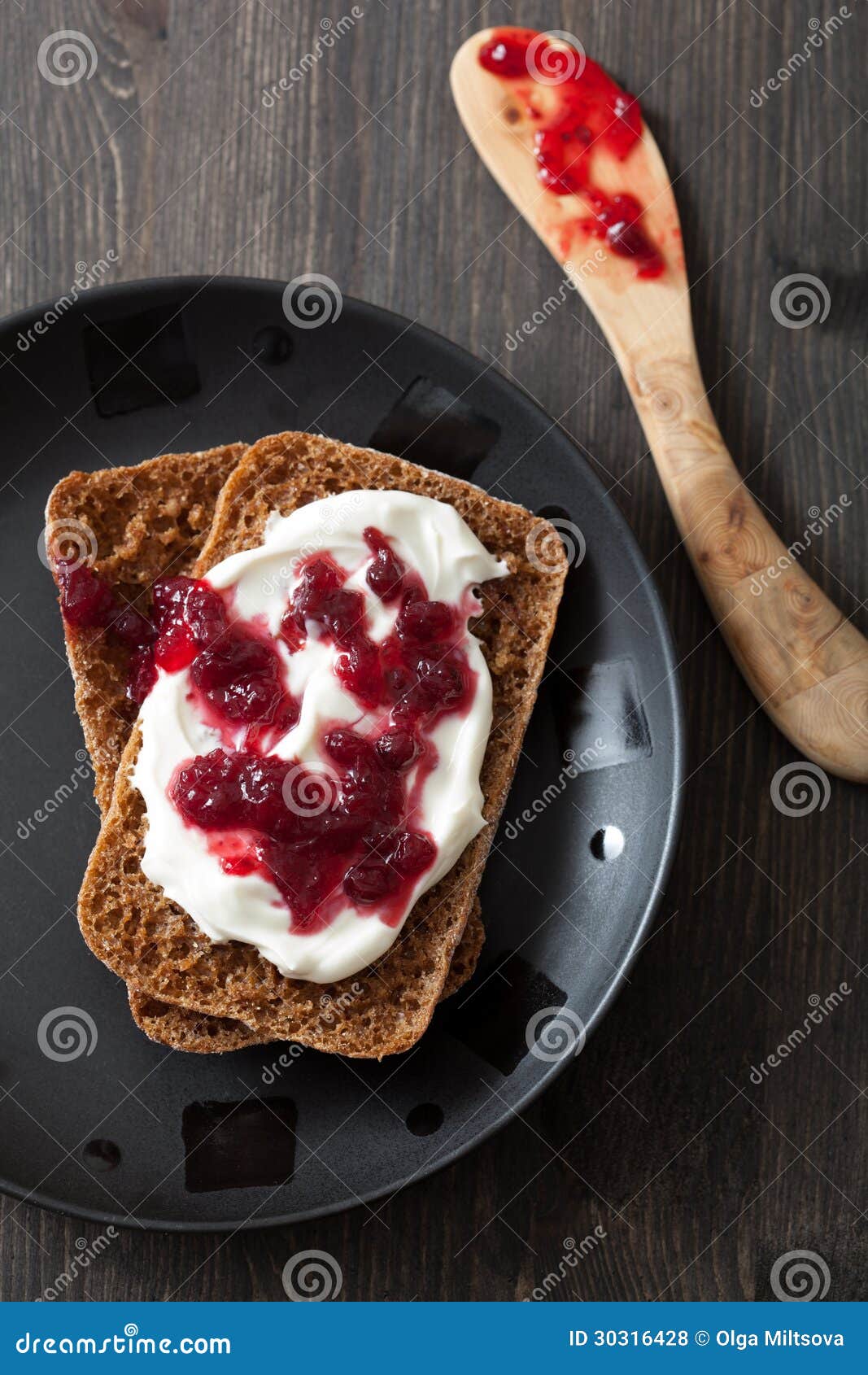 Bread with Creme Fraiche and Lingon Jam Stock Photo - Image of lingon ...