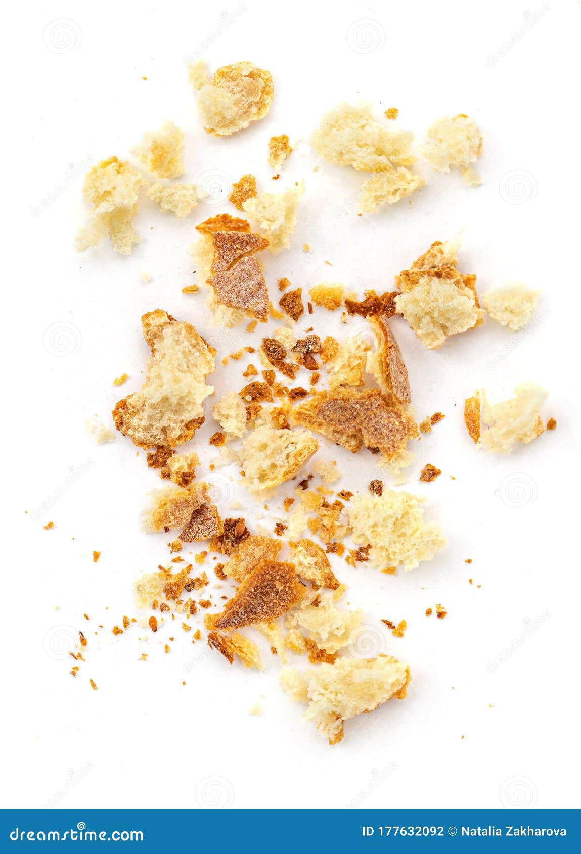Bread Crumbs Isolated on White Background. Top View Stock Photo - Image ...