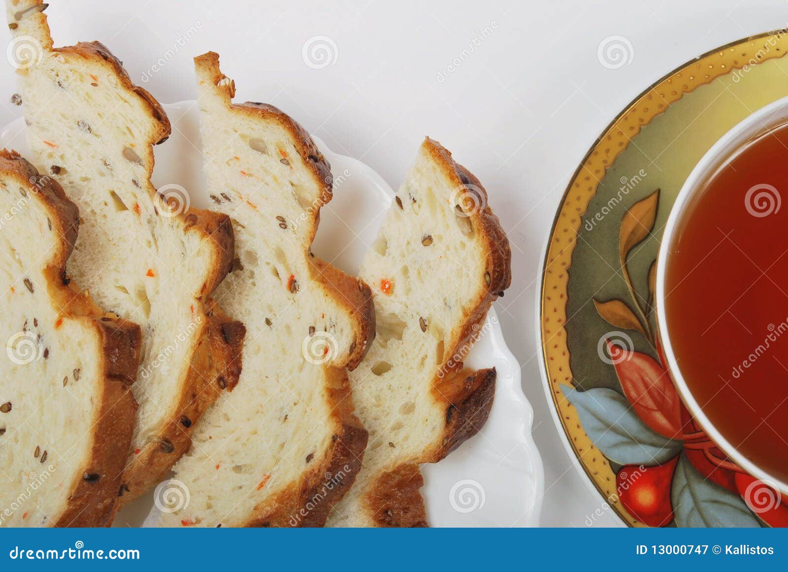 Bread and cup of tea stock image. Image of breakfast - 13000747