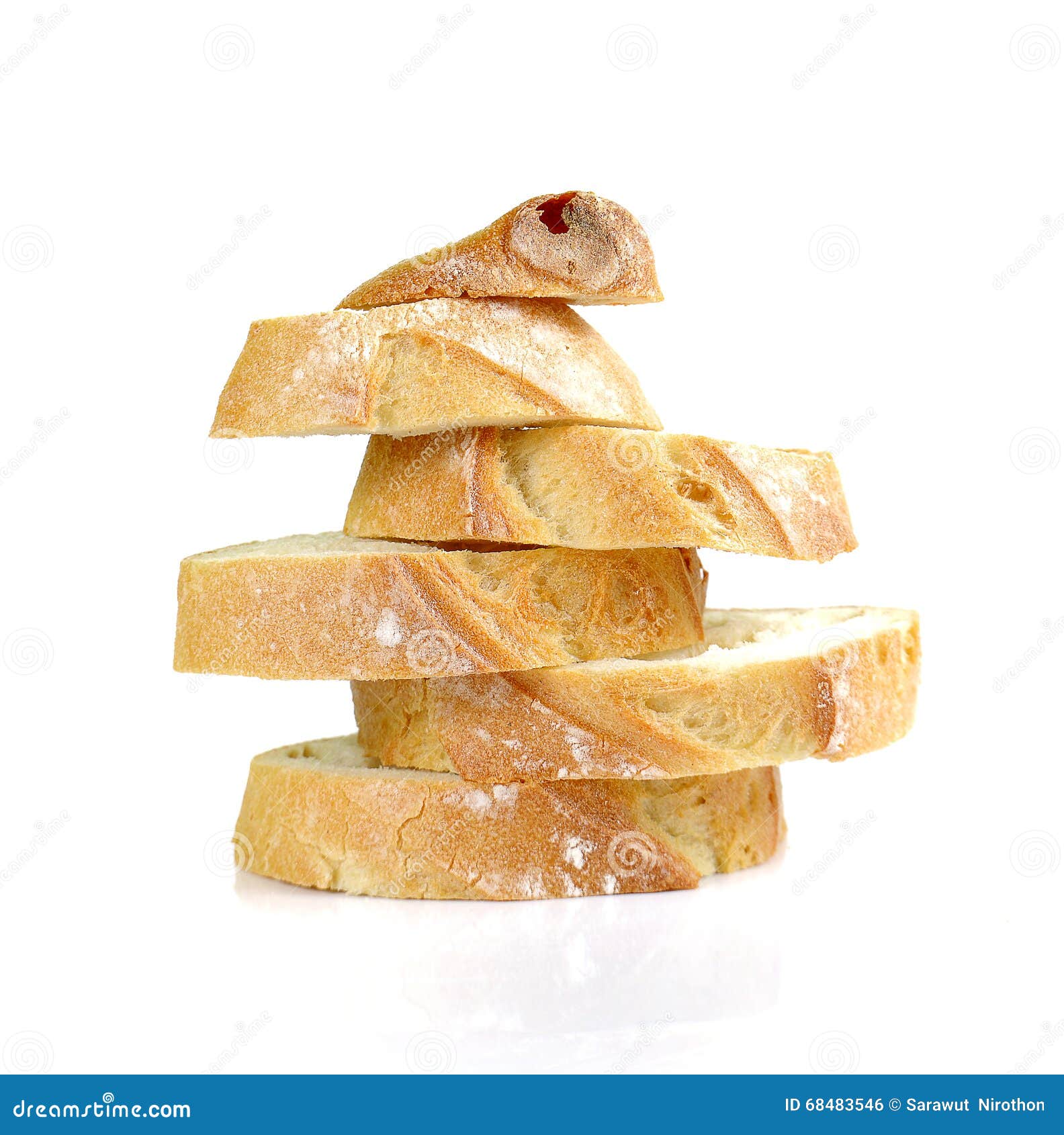 Bread Cut Pieces Arranged Vertically on White Background. Stock Photo ...