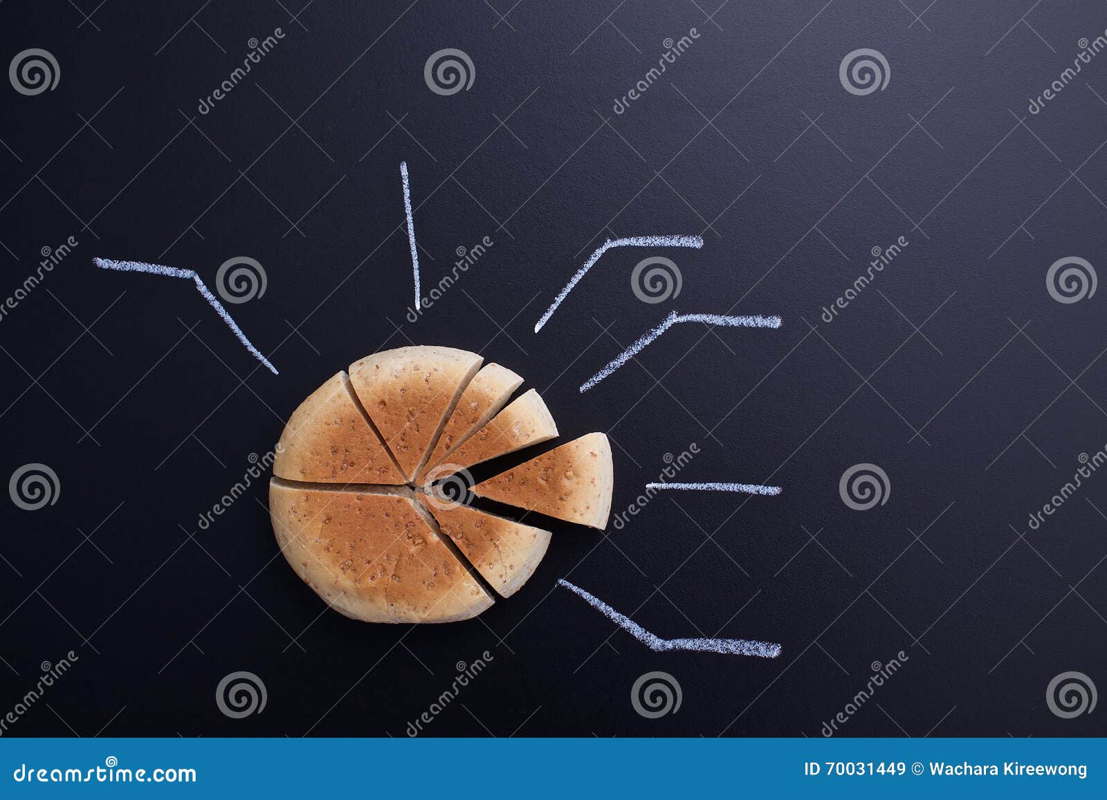 Bread Cutting in the Shape of Pie Chart on Back Board. Stock Image ...