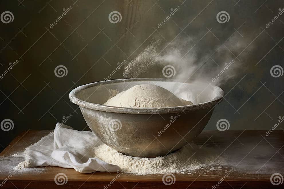Bread Dough Rising in a Bowl with Flour-dusted Surface Stock ...