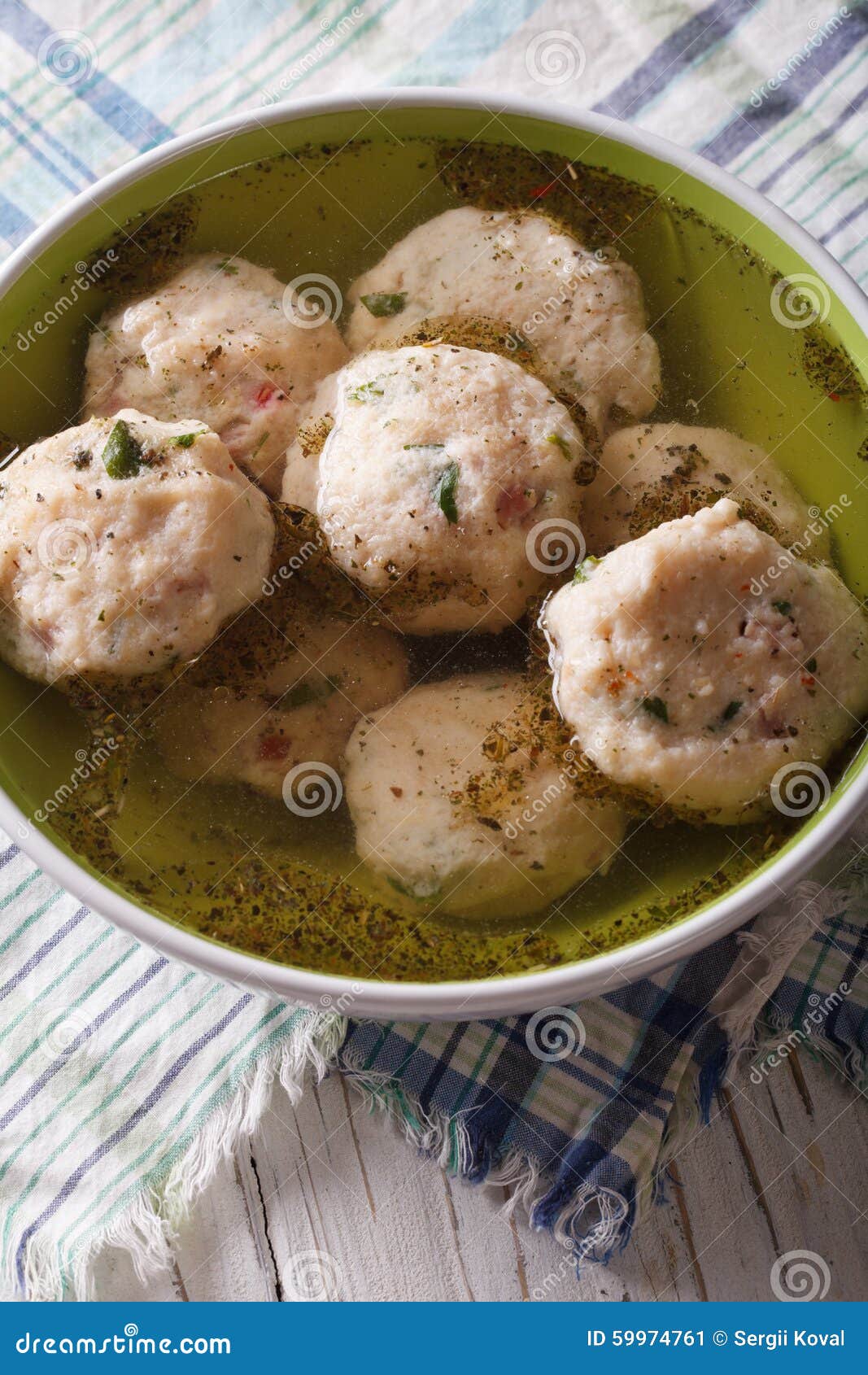 Bread Dumplings with Broth, Close-up on the Table. Vertical Top Stock ...