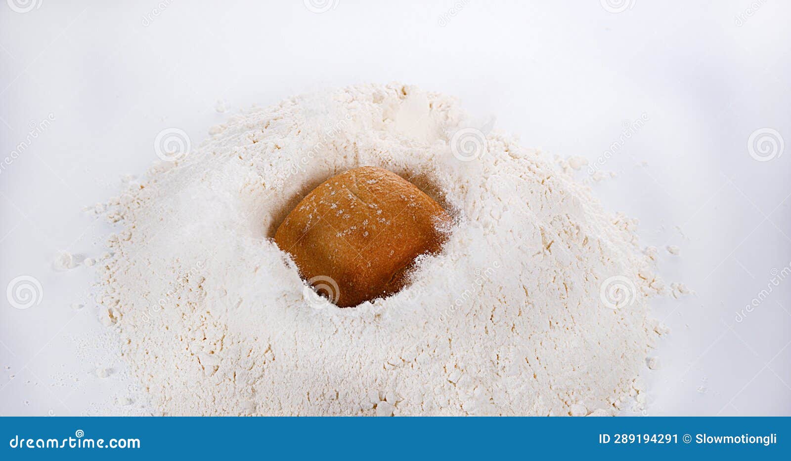 Bread Falling in Flour Against White Background Stock Image - Image of ...