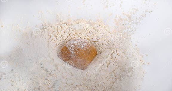 Bread Falling in Flour Against White Background Stock Image - Image of ...