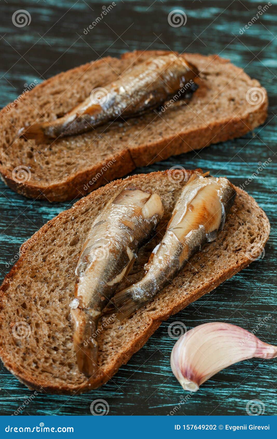Bread with fish stock photo. Image of delicious, wood - 157649202