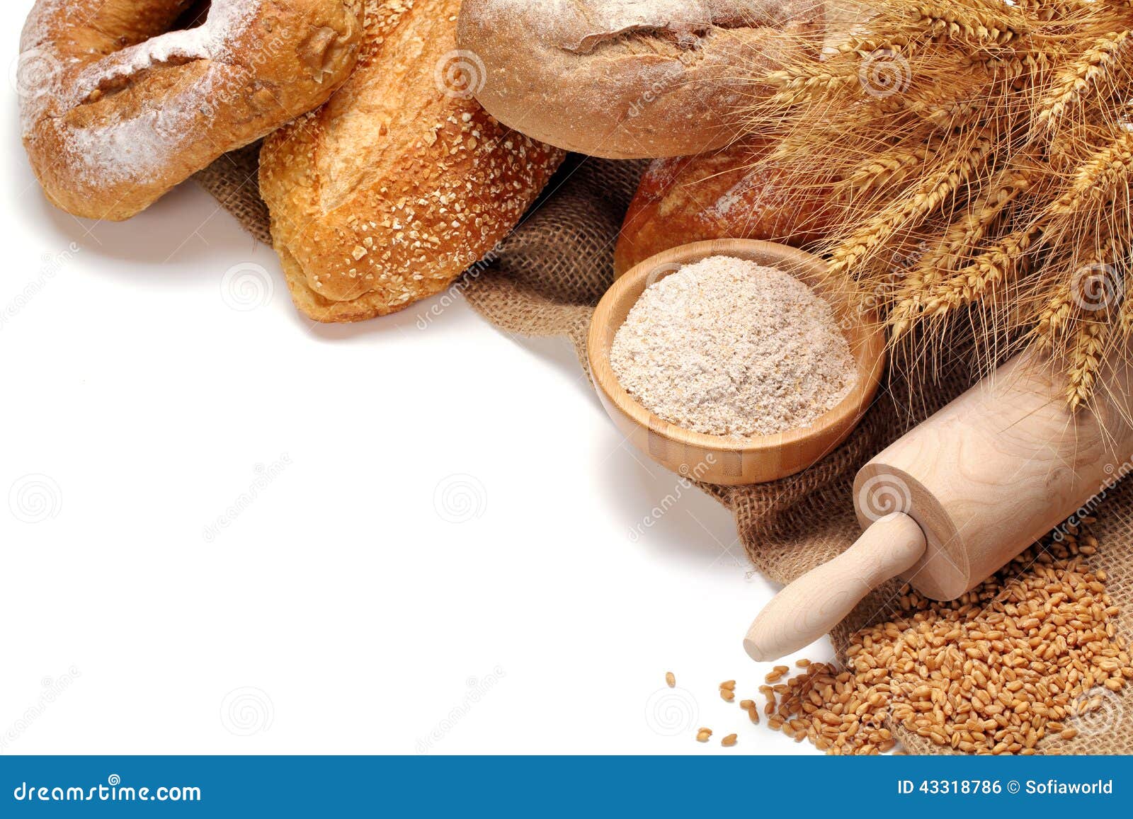 Bread,flour and Wheat Grains Stock Photo - Image of breakfast, food ...