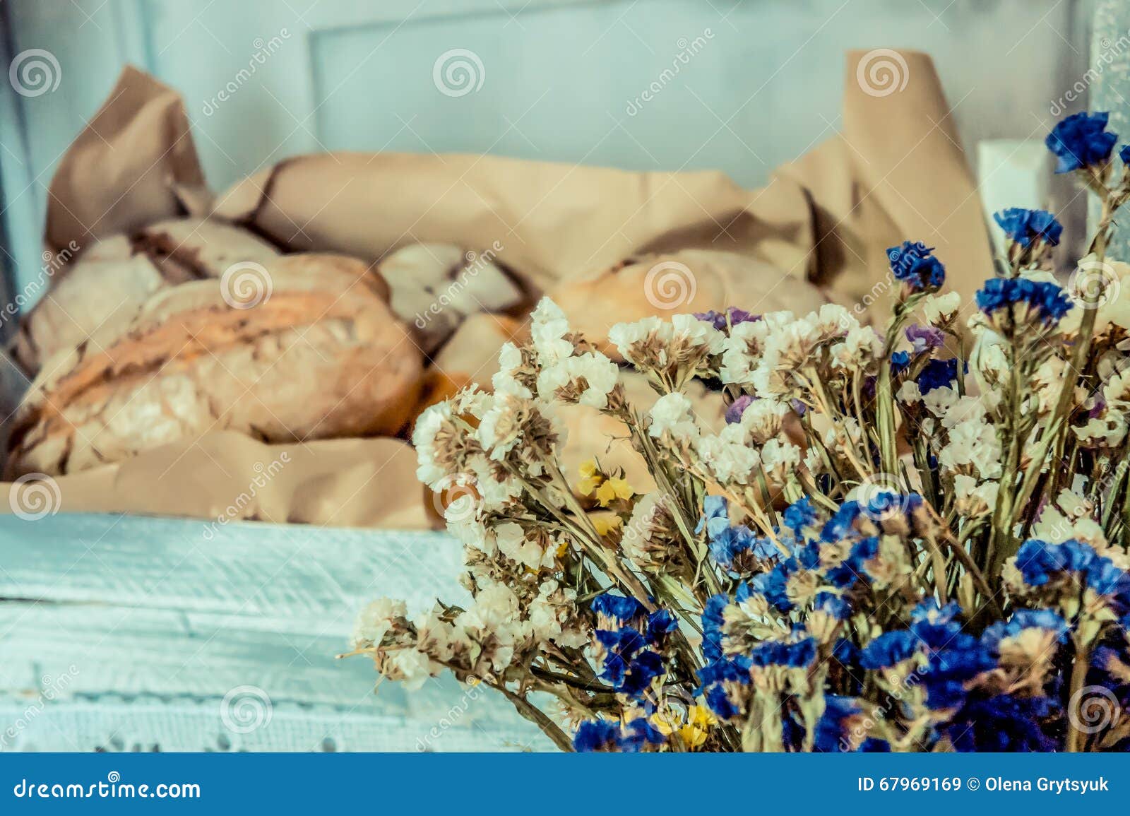 Bread and flowers stock image. Image of nature, cutting - 67969169