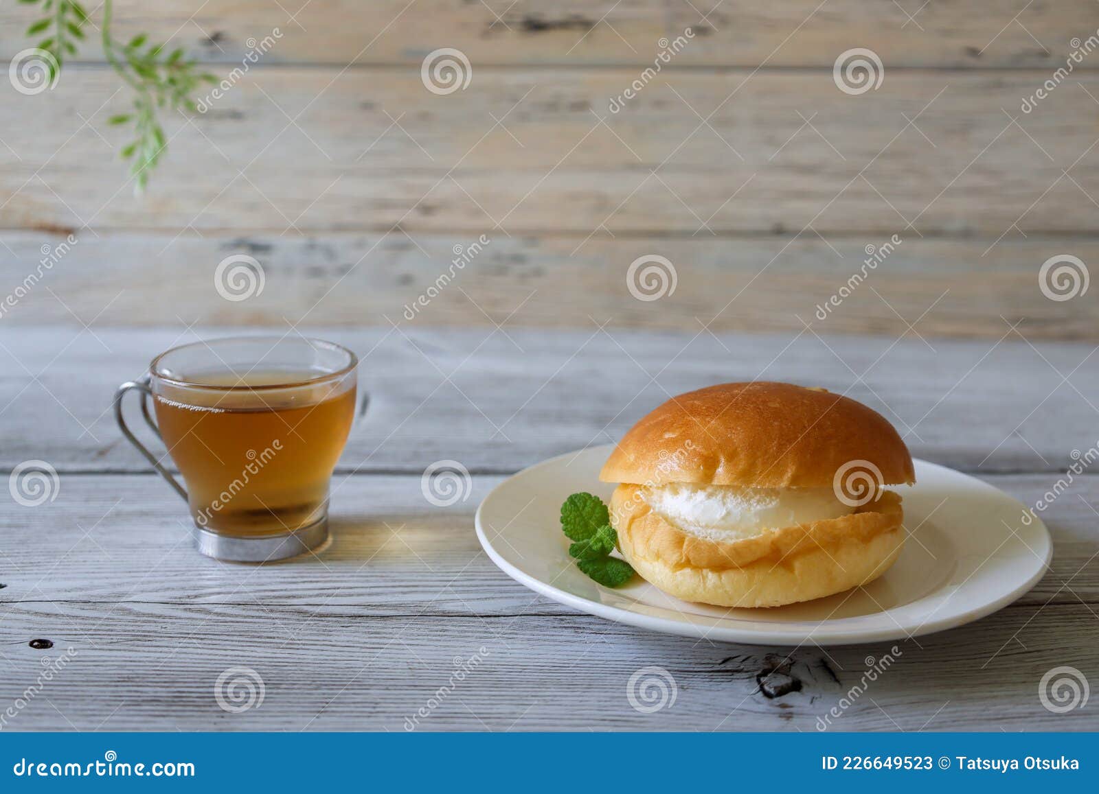 Bread with Fresh Whipped Cream on the White Dish Stock Image - Image of ...