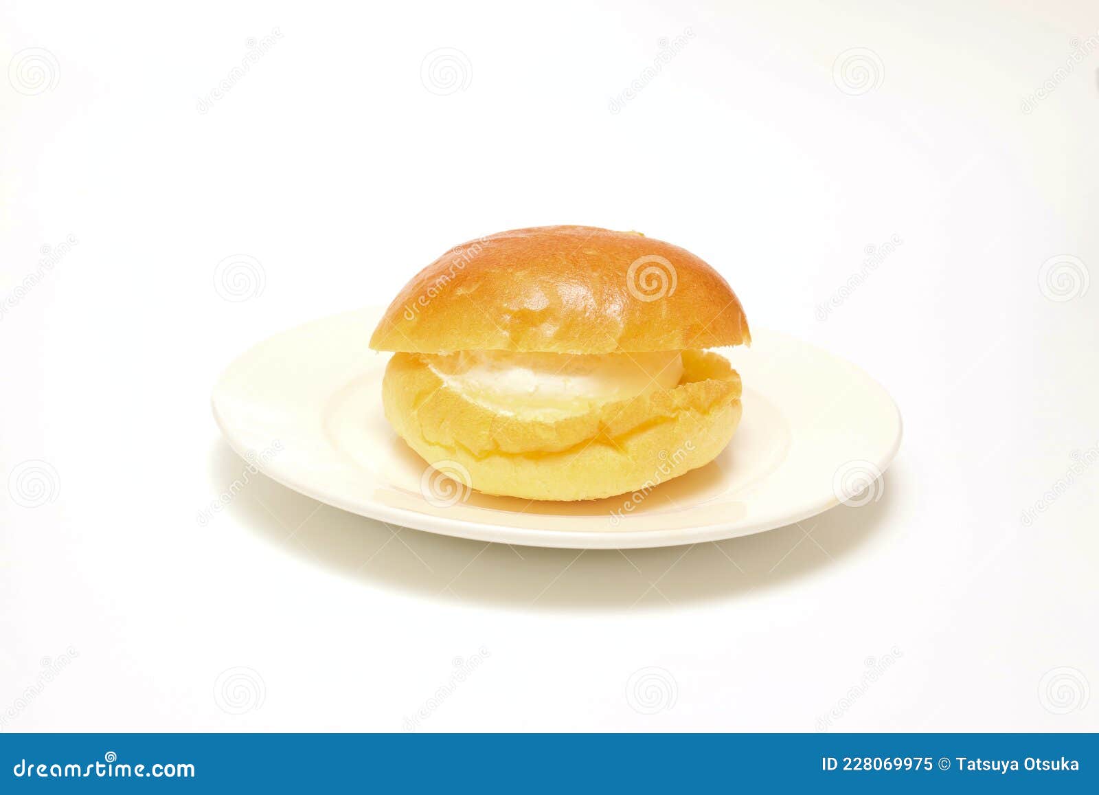 Bread with Fresh Whipped Cream on the White Dish Stock Image - Image of ...