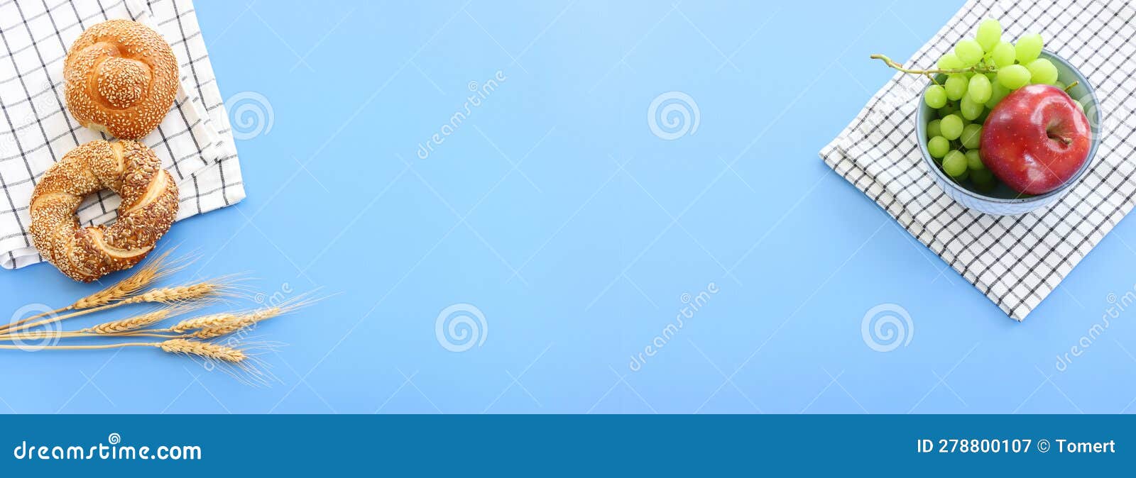 Bread and Fruits Over Blue Background Stock Image - Image of ...