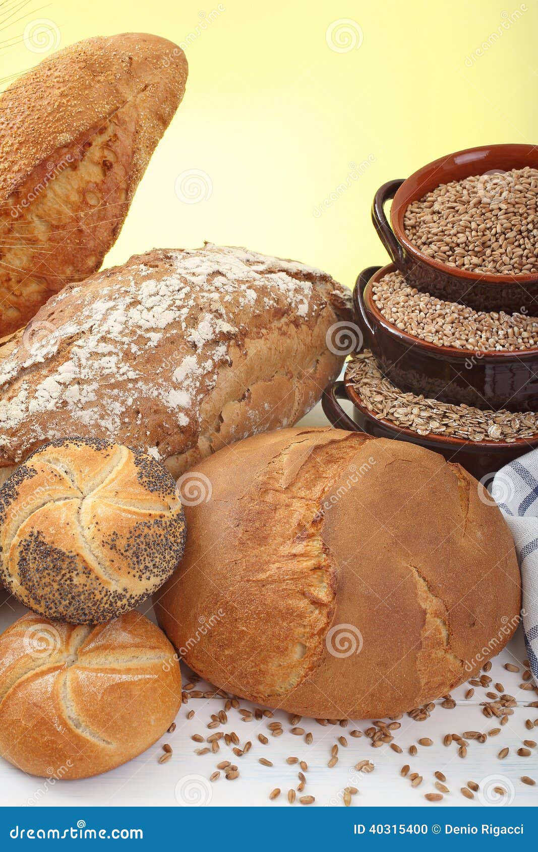 Bread Group on Yellow Background Stock Photo - Image of variation ...