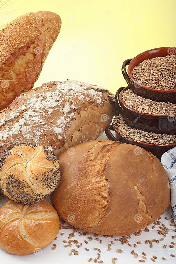 Bread Group on Yellow Background Stock Photo - Image of variation ...