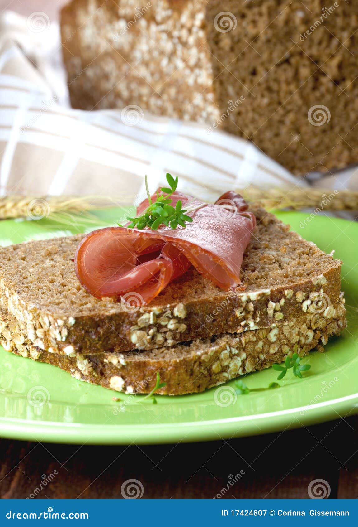 Bread with ham stock image. Image of breakfast, dark - 17424807