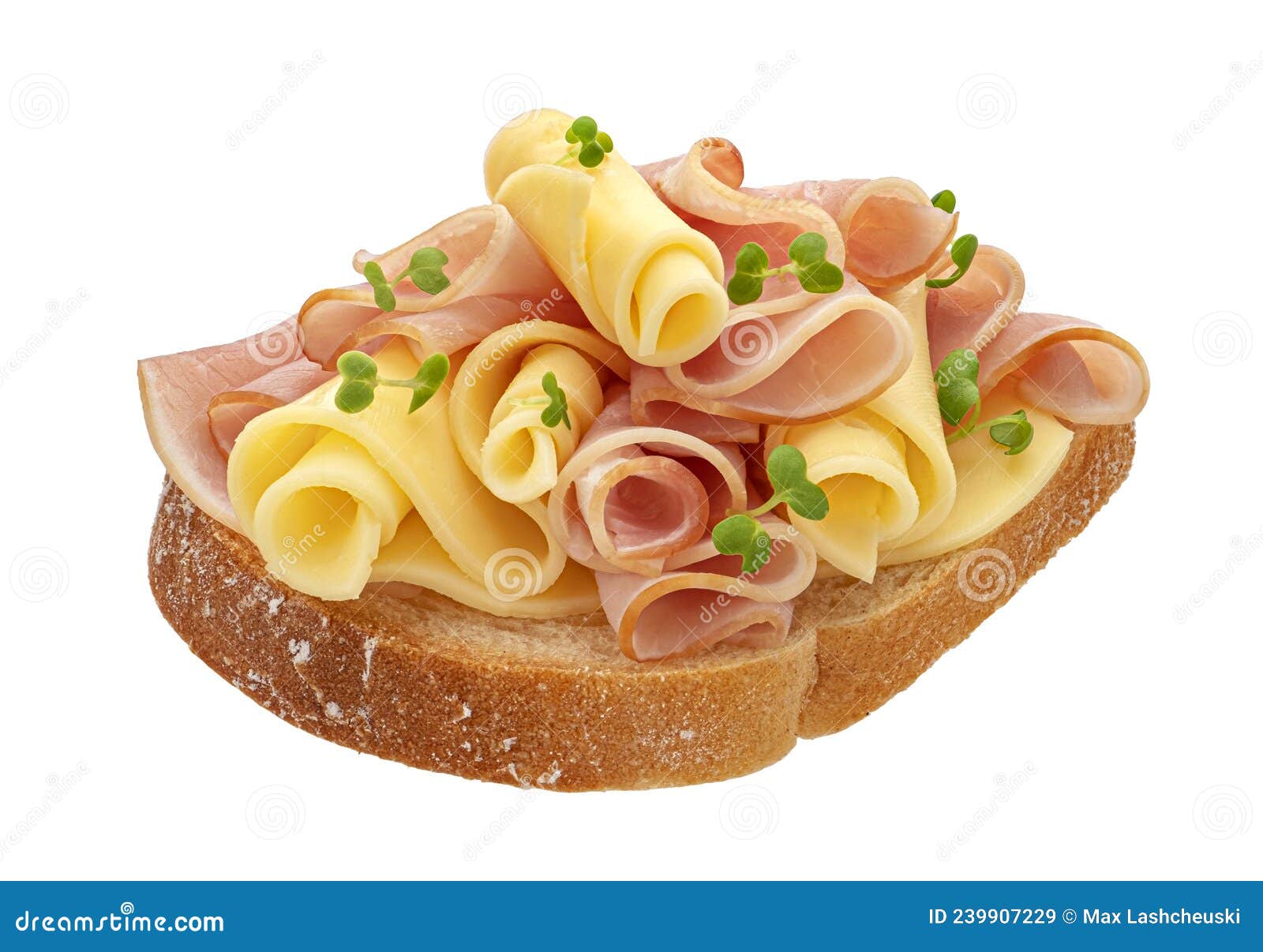 Bread with Ham and Cheese Slices Isolated on White Background Stock ...