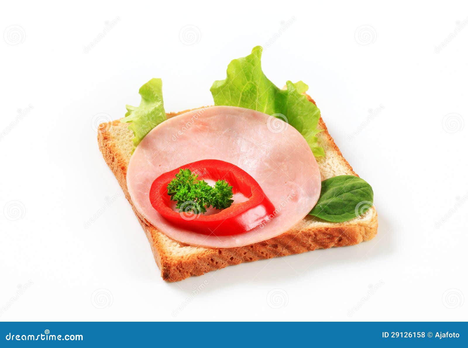 Bread with ham and greens stock photo. Image of snack - 29126158