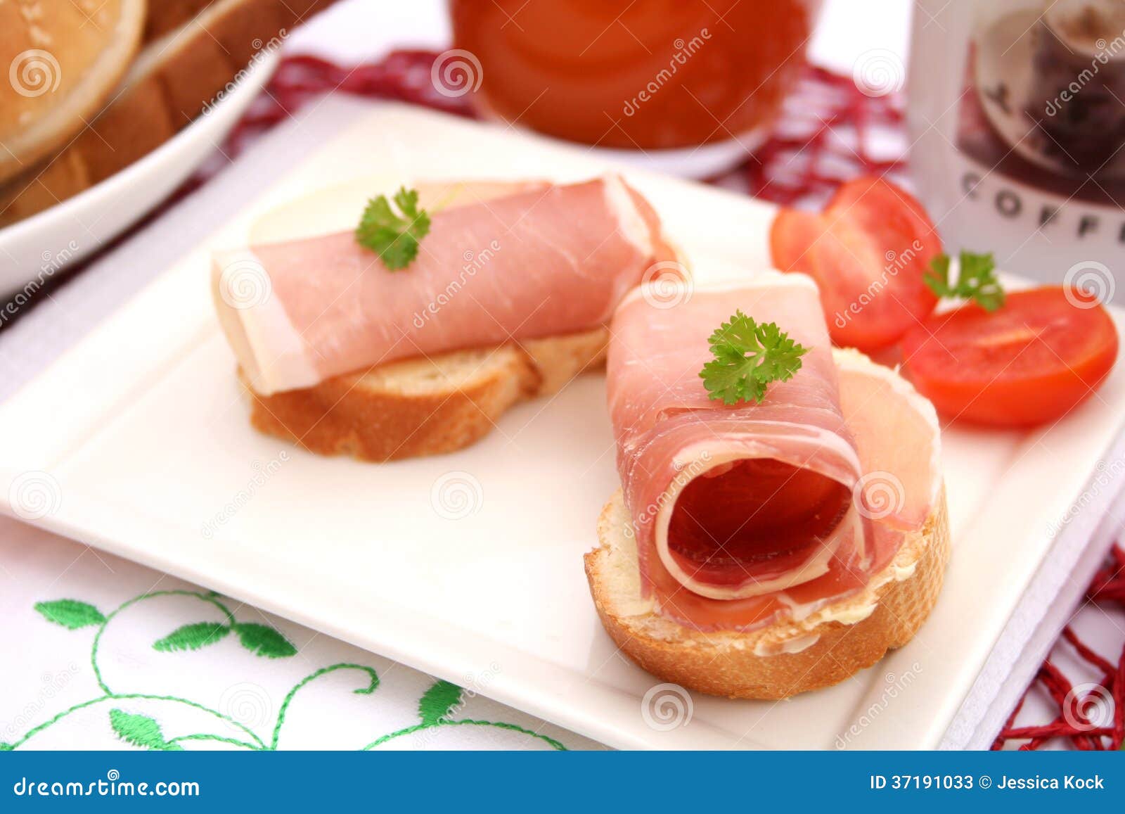 Bread with ham stock image. Image of bacon, buffet, breakfast - 37191033