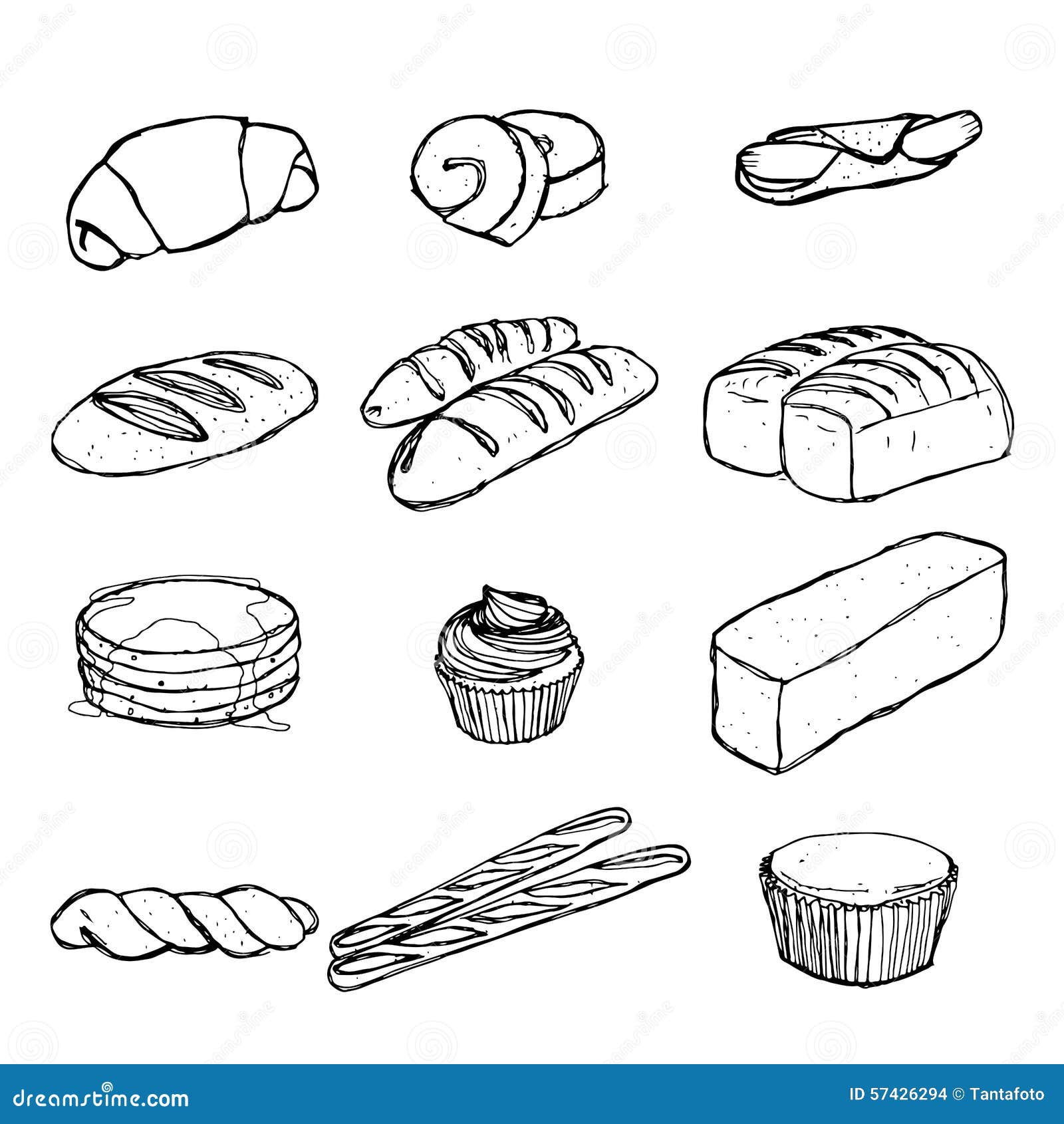 Bread Hand Drawing Set on White Background Stock Vector - Illustration ...