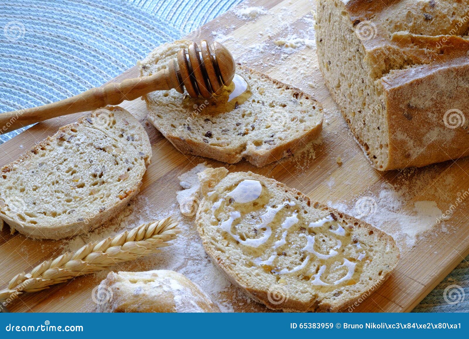 Bread and Honey Sweet Breakfast Landscape Side Tight Stock Image ...