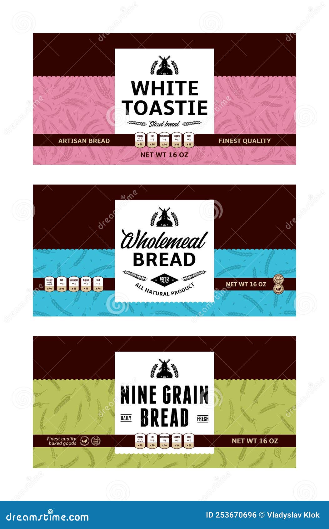 Bread Horizontal Labels in Modern Style Stock Vector - Illustration of ...