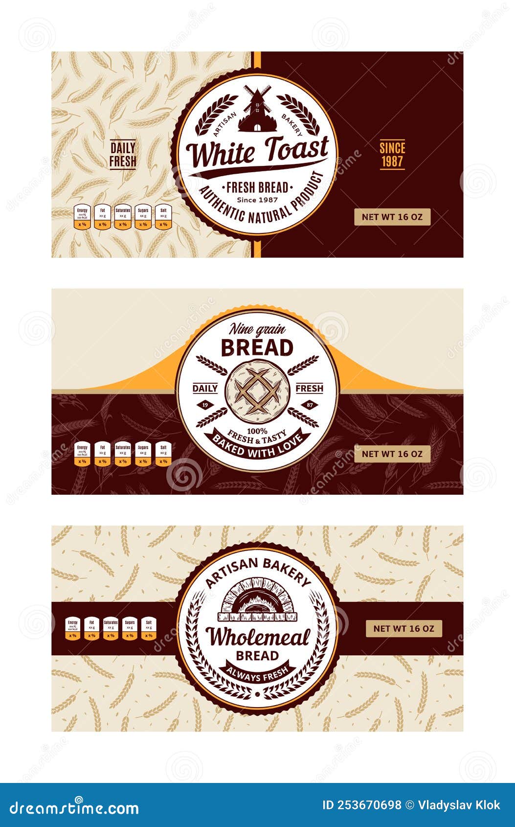 Bread Horizontal Labels in Modern Style Stock Vector - Illustration of ...