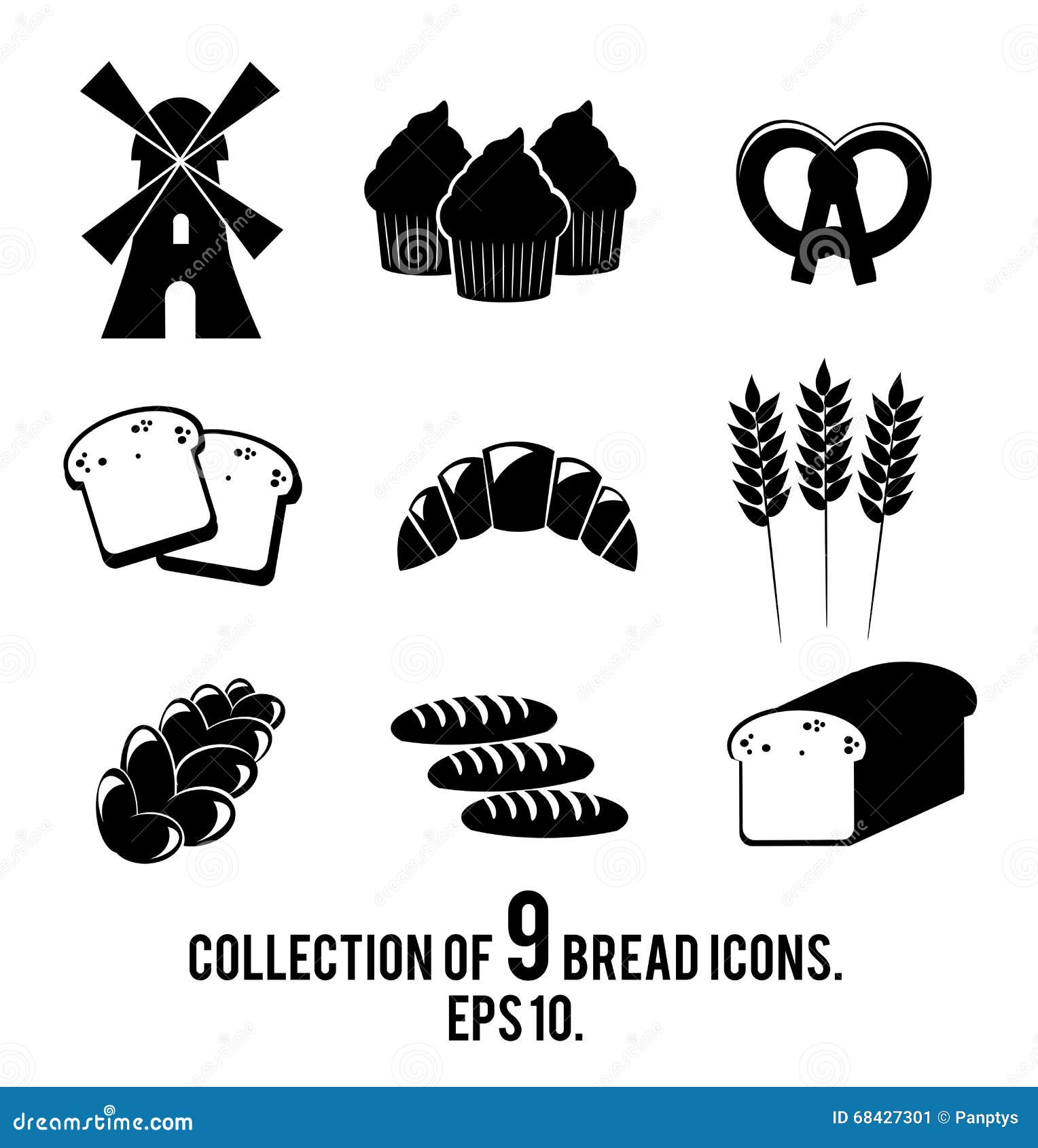 Bread icon set. stock vector. Illustration of badge, delicious - 68427301