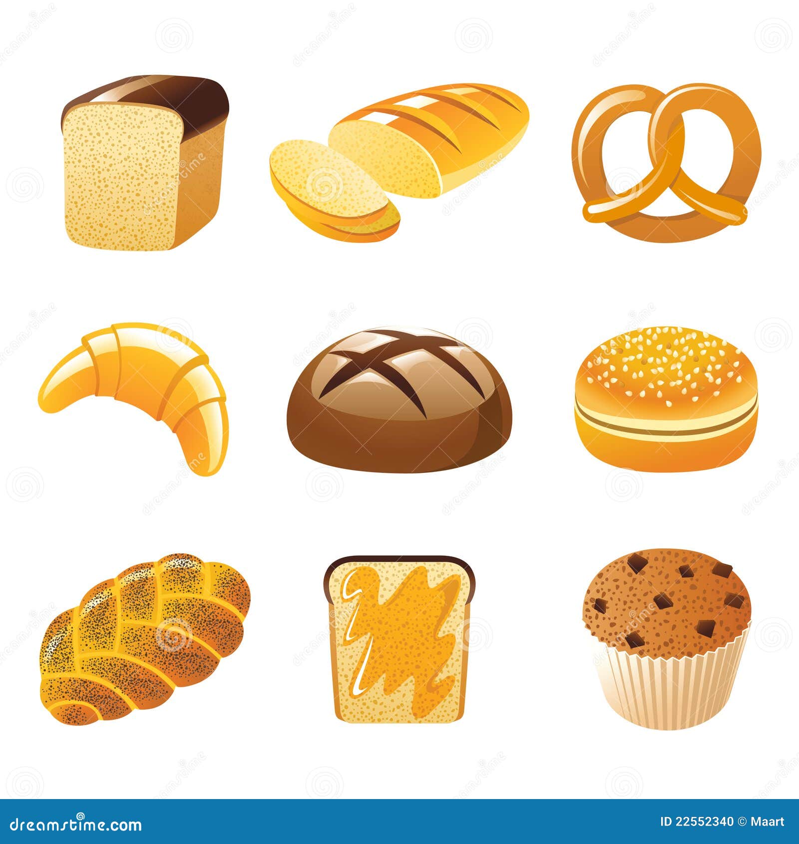 Bread icons stock vector. Illustration of breakfast, donut - 22552340