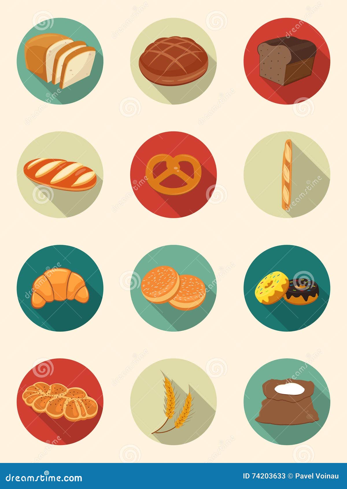 Bread Icons. Bakery Products. Flat Design Icons. Vector Stock ...