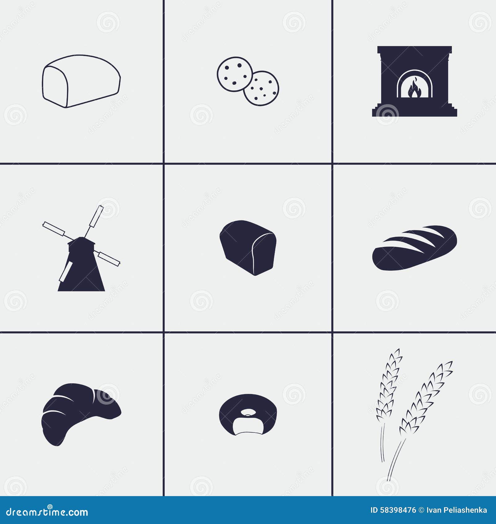 Bread icons stock vector. Illustration of wheat, breakfast - 58398476
