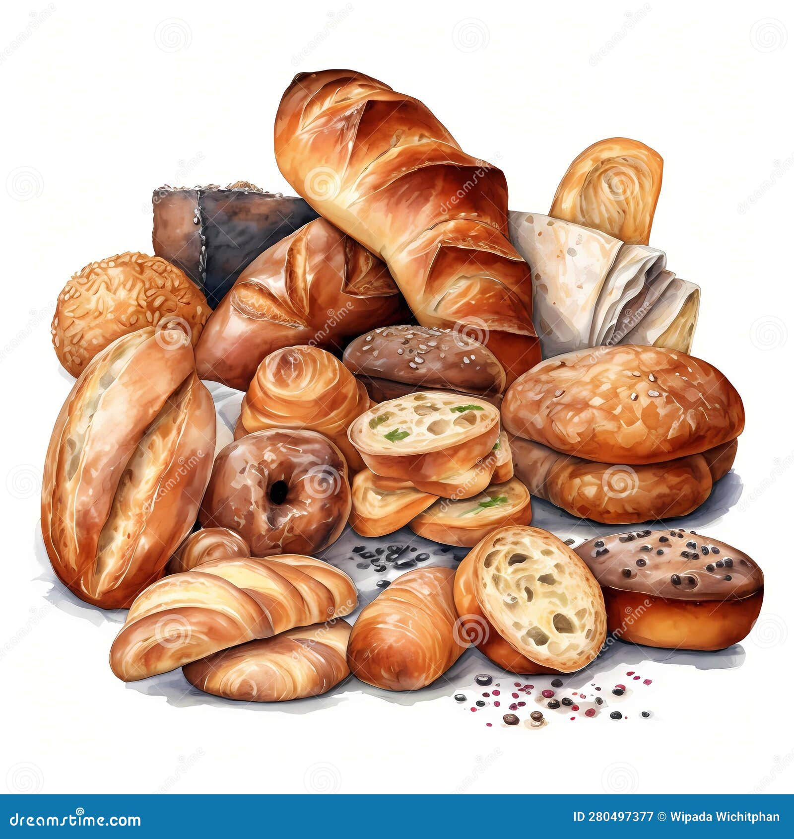 Bread Illustration, Realistic Bread, Bread Shop Stock Illustration ...