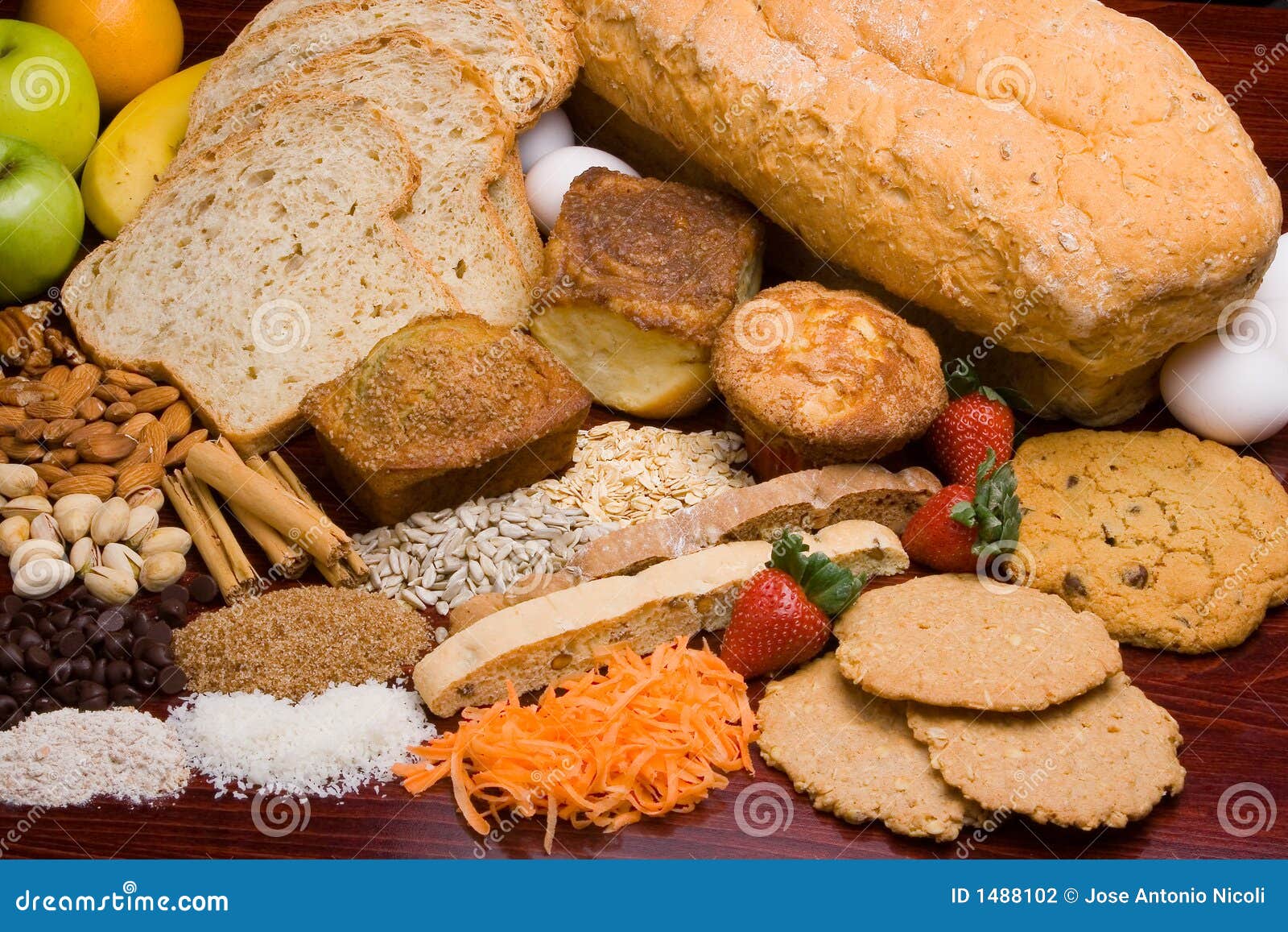 Bread ingredients stock photo. Image of birdseed, cake - 1488102