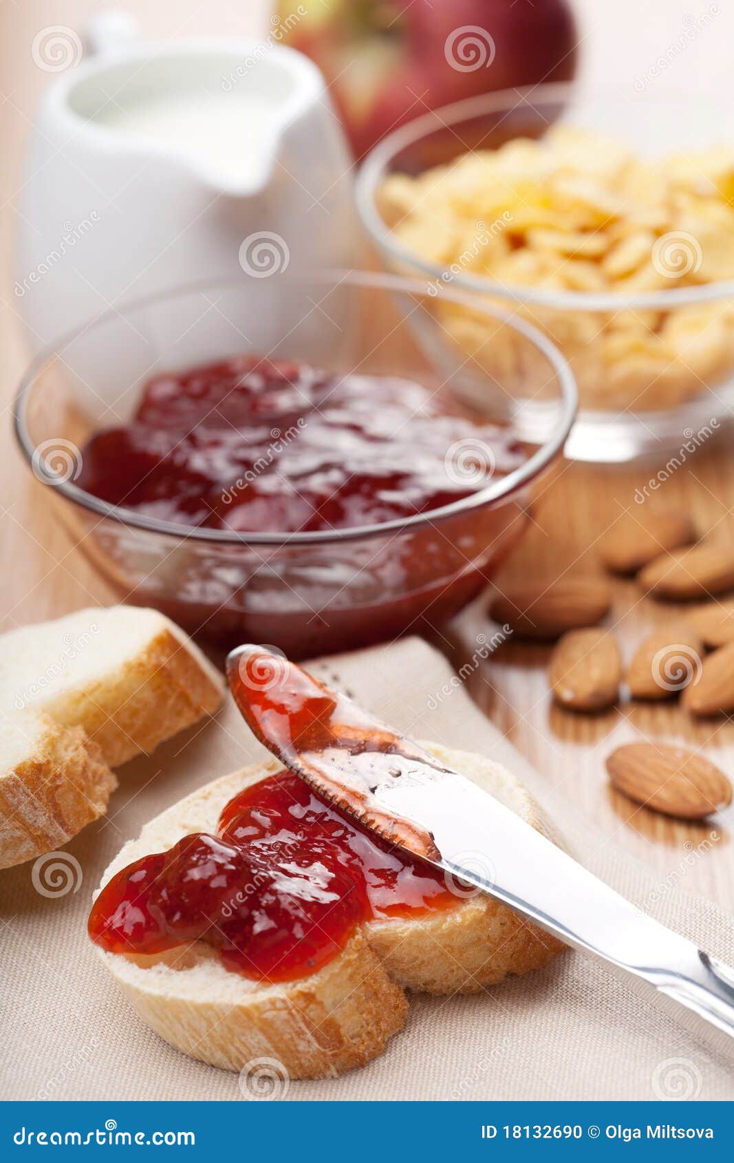 Bread with Jam for Breakfast Stock Photo - Image of closeup, milk: 18132690