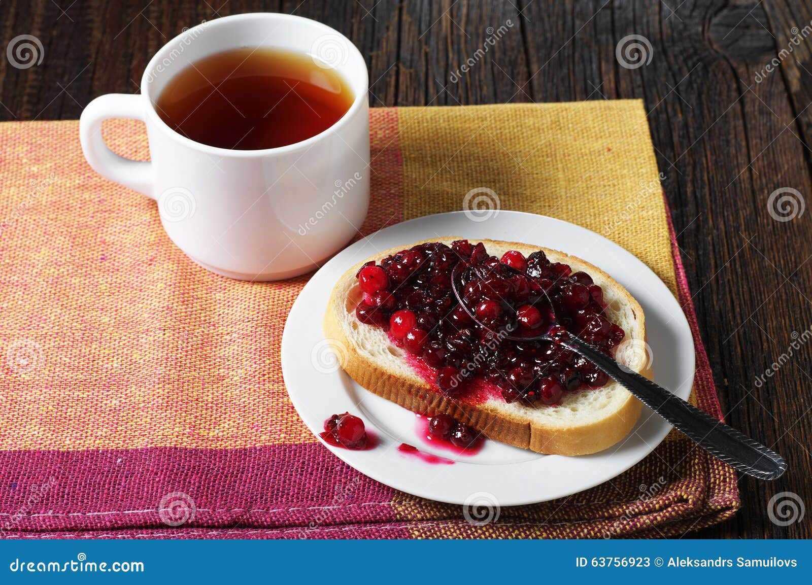 Bread with Jam and Cup of Tea Stock Image - Image of beverage, baked ...