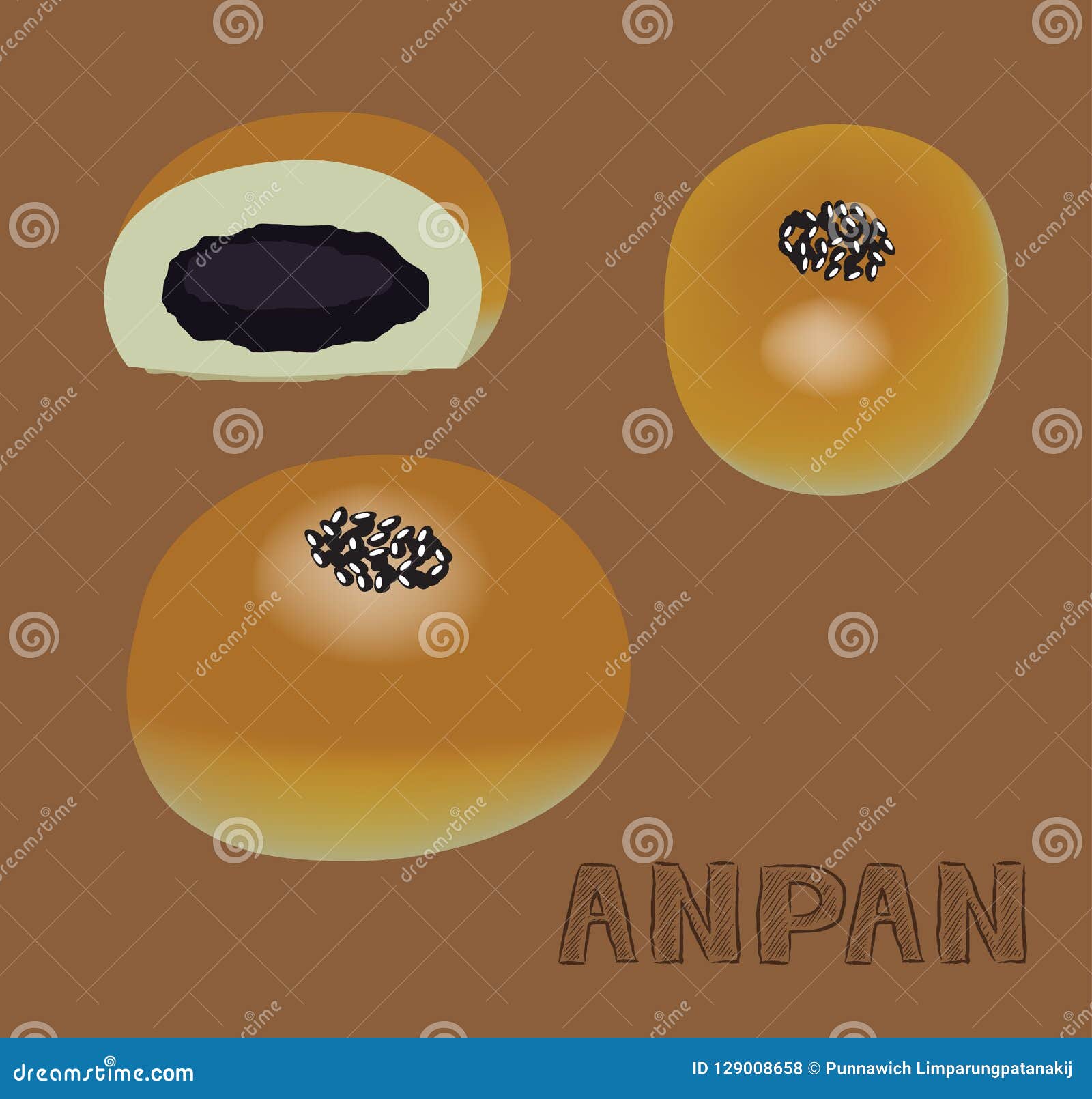 Anpan Vector Set. Japanese Bread Bun Flat Illustration Isolated On ...
