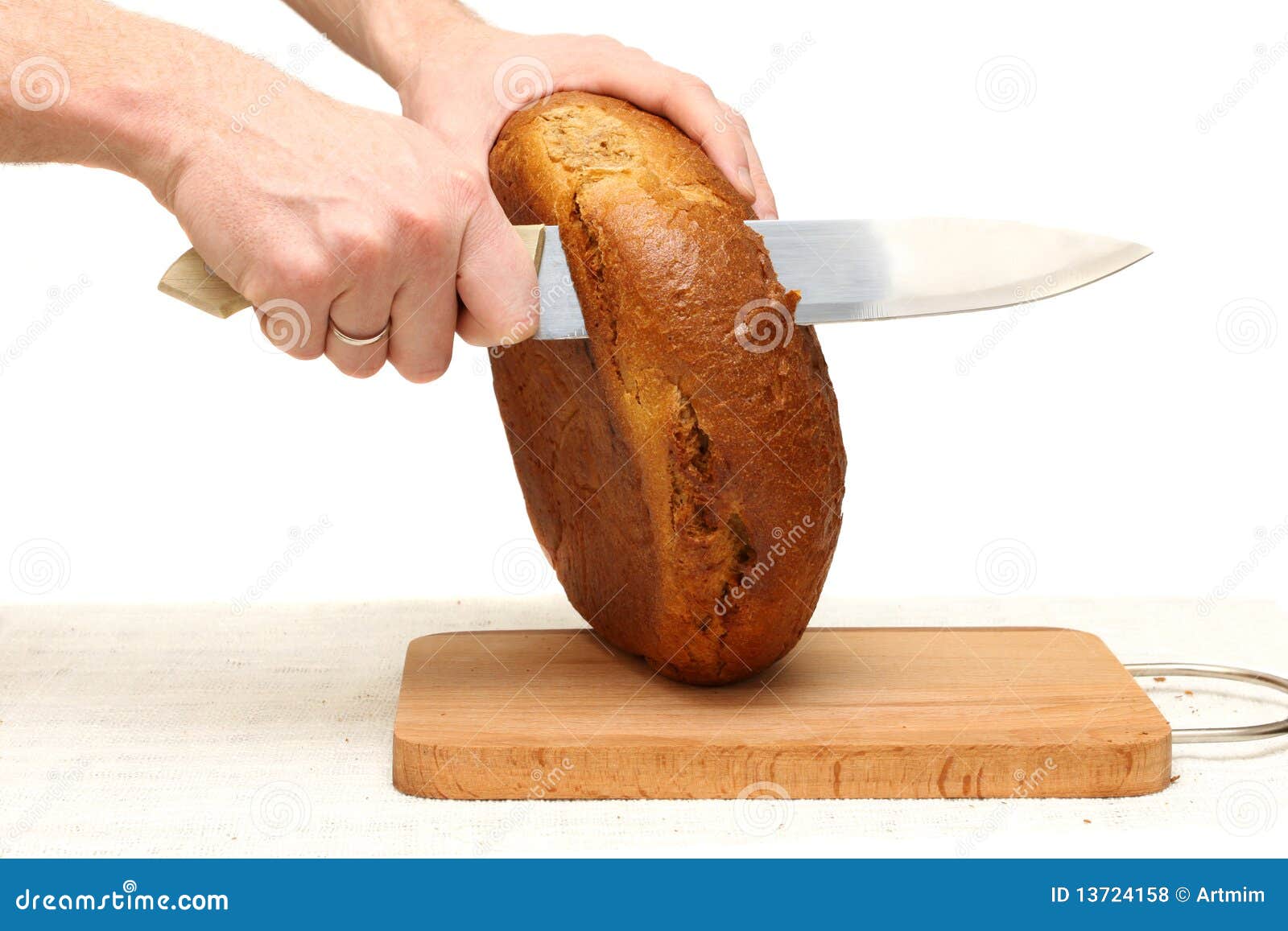 The Bread and the Knife in the Man S Hands Stock Photo - Image of board ...
