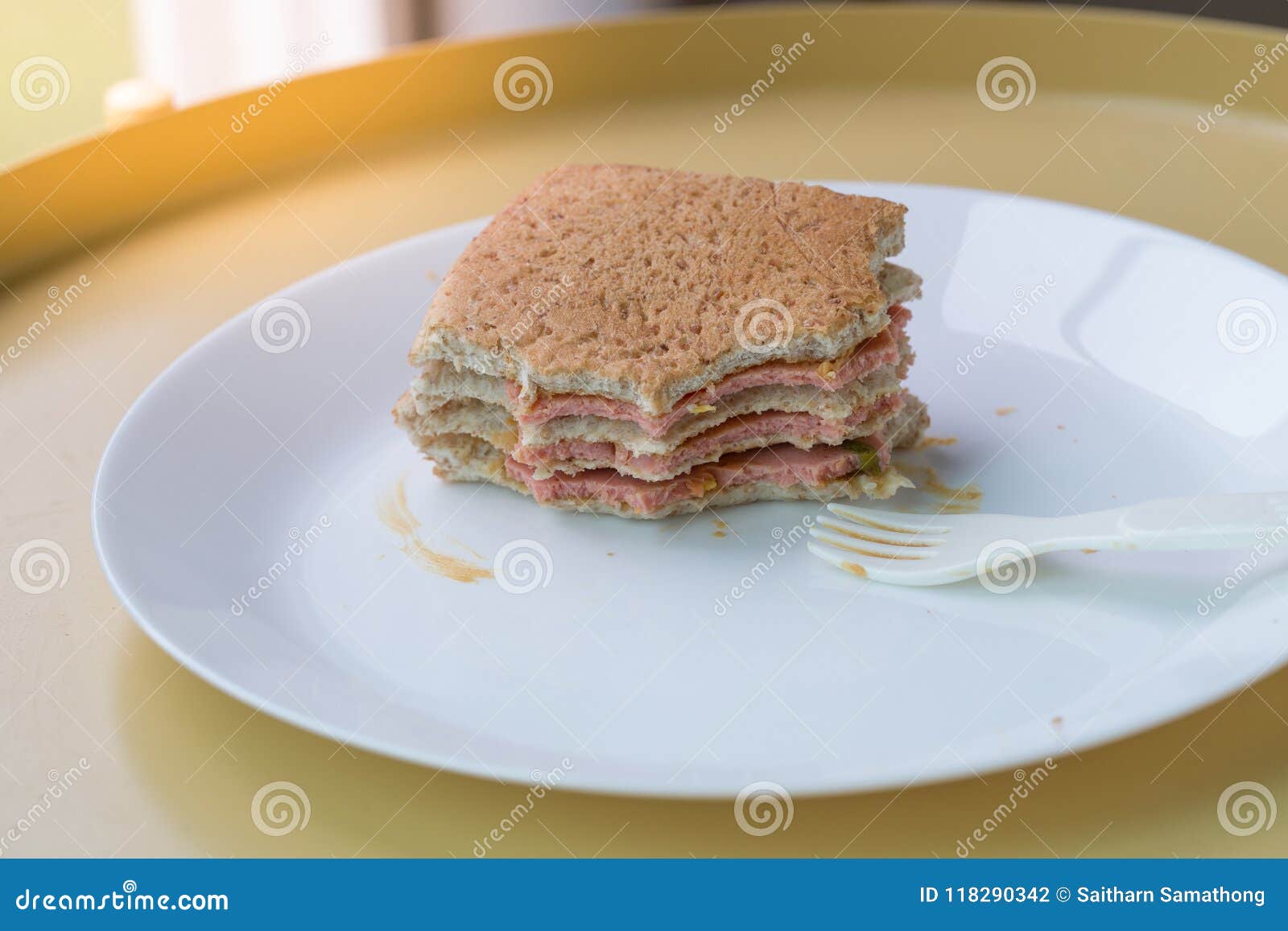 Bread Lay with Layer of Ham on a White Dish. Stock Photo - Image of ...