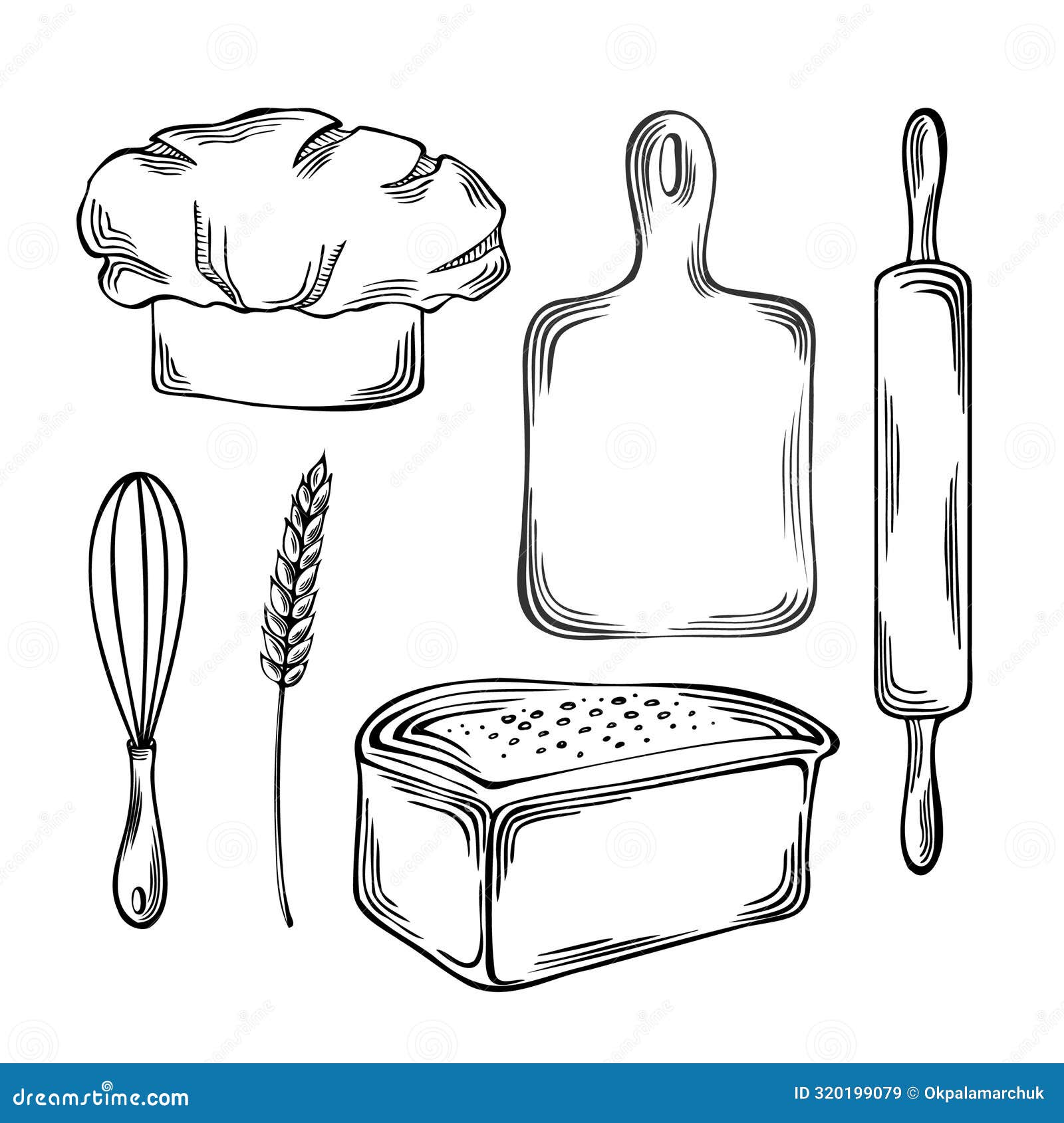 Bread Loaf and Baking Tools. Set from Chef Hat with Cutting Board ...