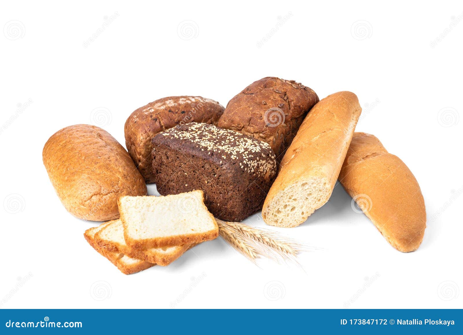 Bread and Loaf Isolated on White Background. Stock Photo - Image of ...