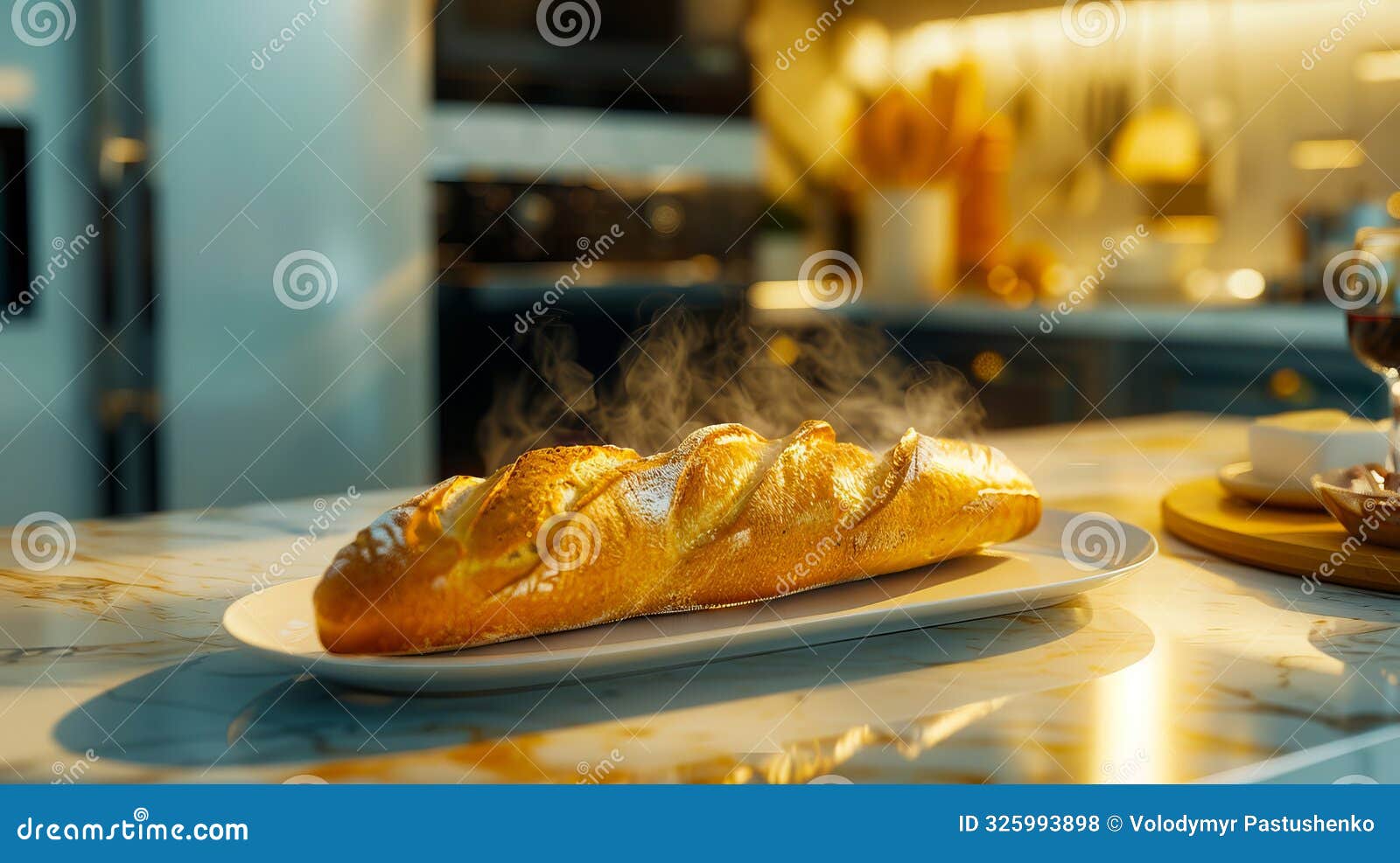 A Bread Loaf on a Plate with Steam Coming Out of it Stock Photo - Image ...