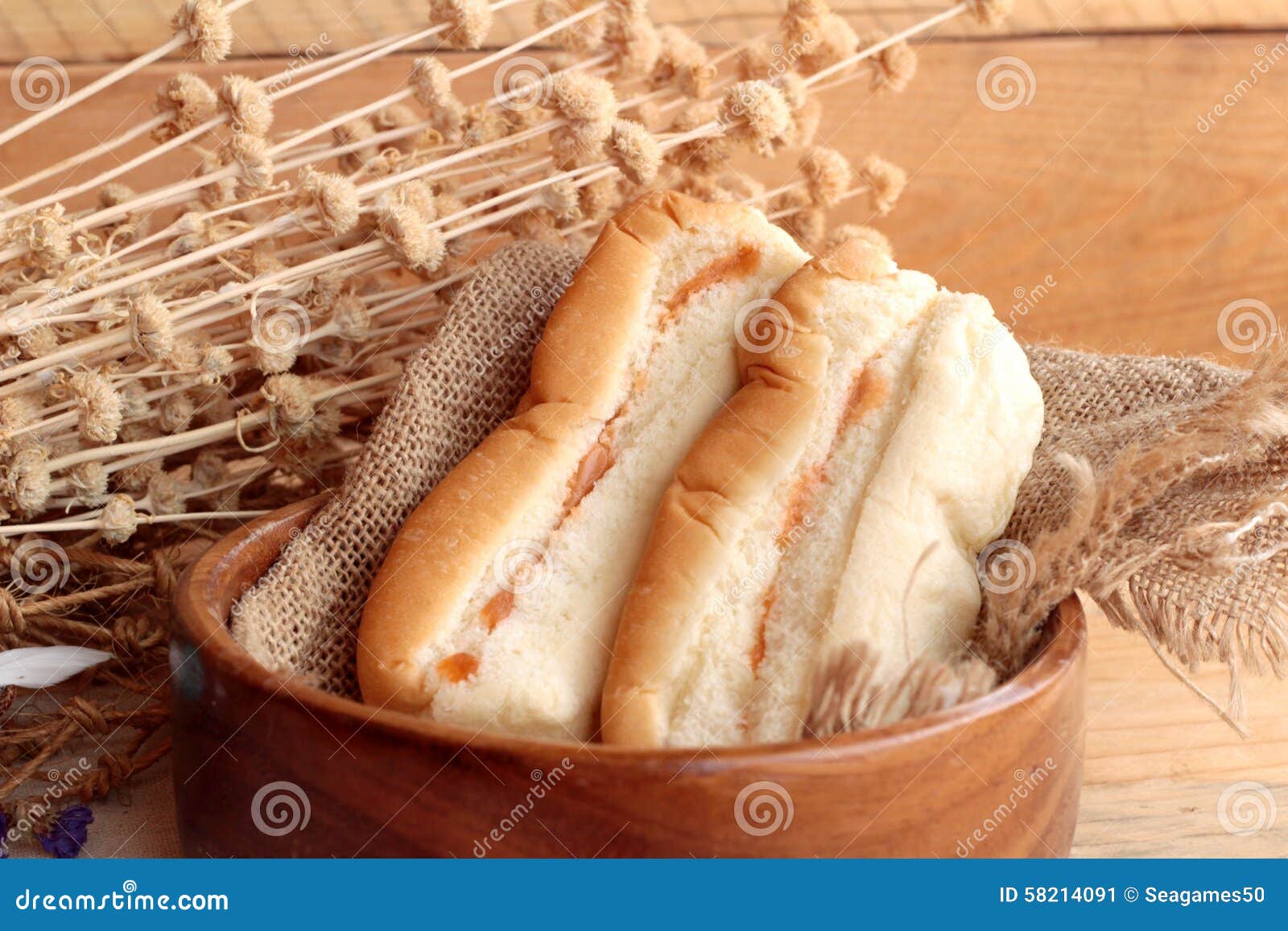 Bread with Milk Tea Custard and Hot Tea. Stock Image - Image of asia ...