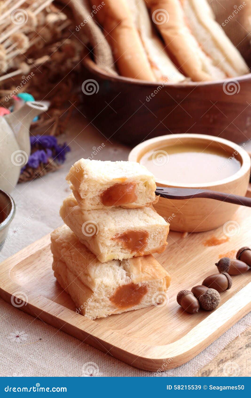 Bread with Milk Tea Custard and Hot Tea. Stock Image - Image of cuisine ...