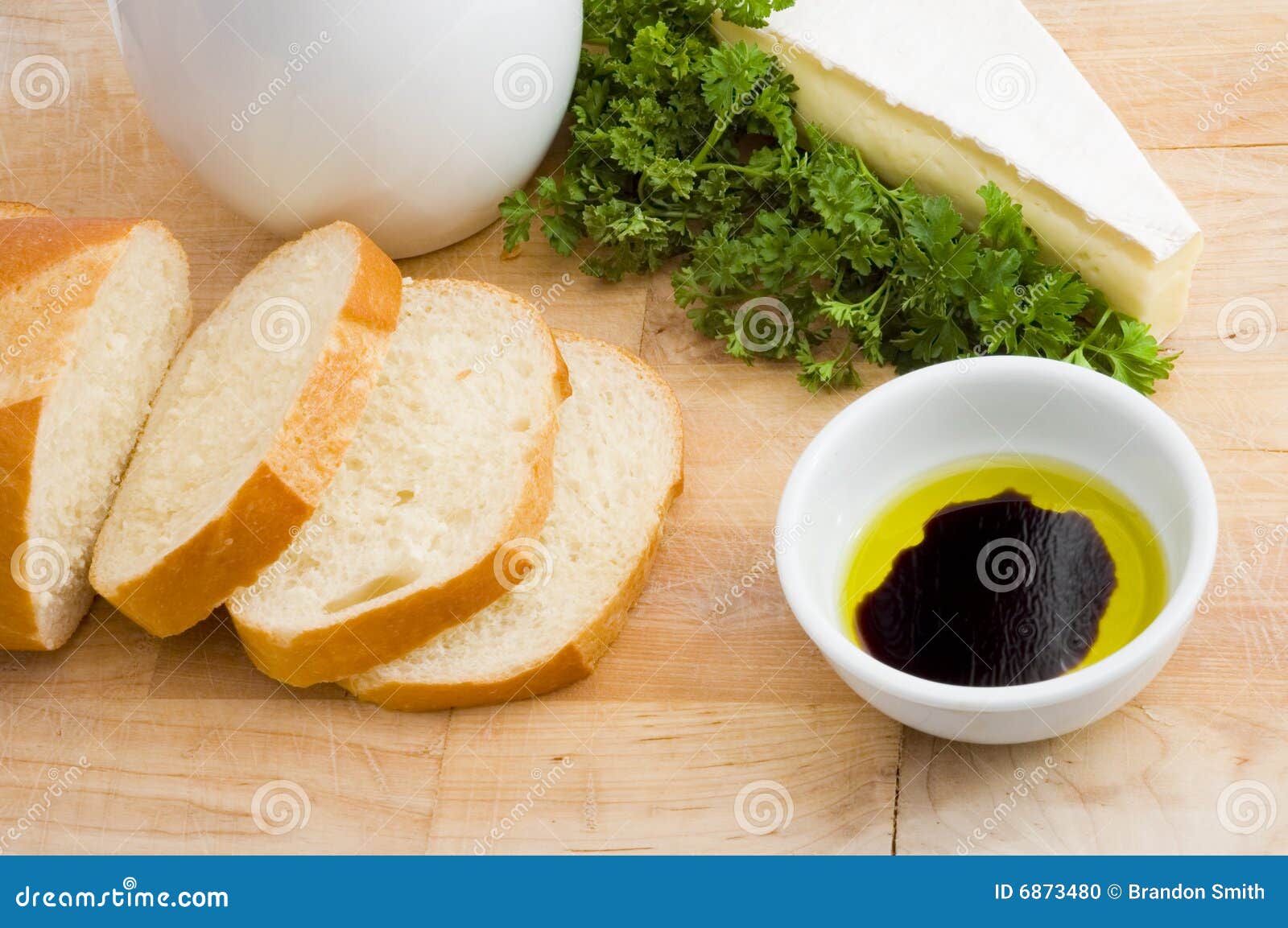 Bread, Oil and Vinegar, and Brie Cheese Stock Photo - Image of balsamic ...